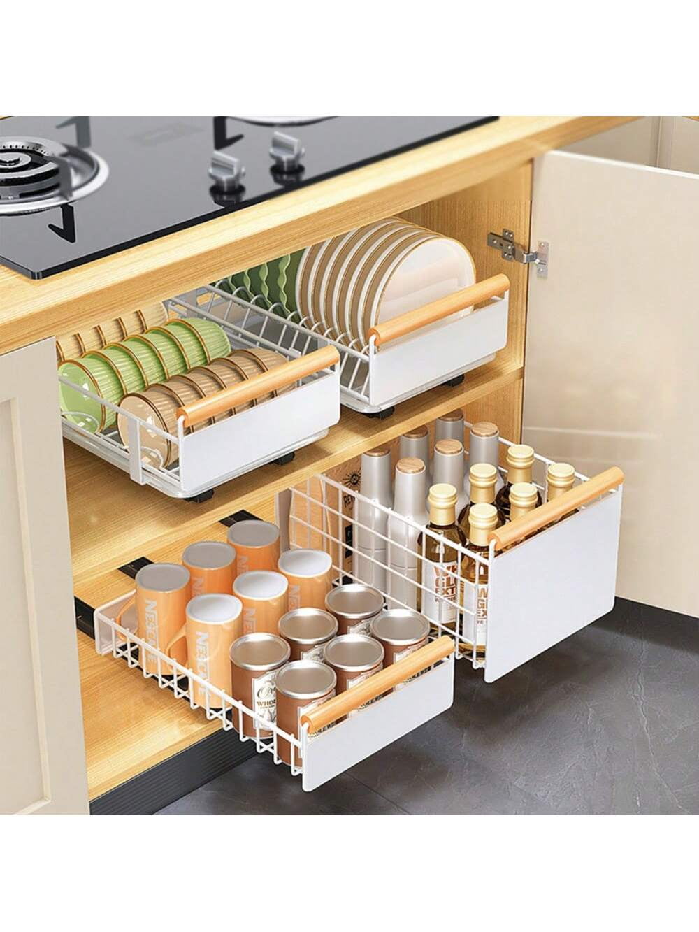 White Dish Rack + Rail + Tray Pull Out Cabinet Organizer,Slide Out ...