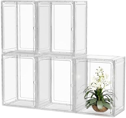 White Display Case 5 Pack Large Stackable Plastic Storage Bins with ...