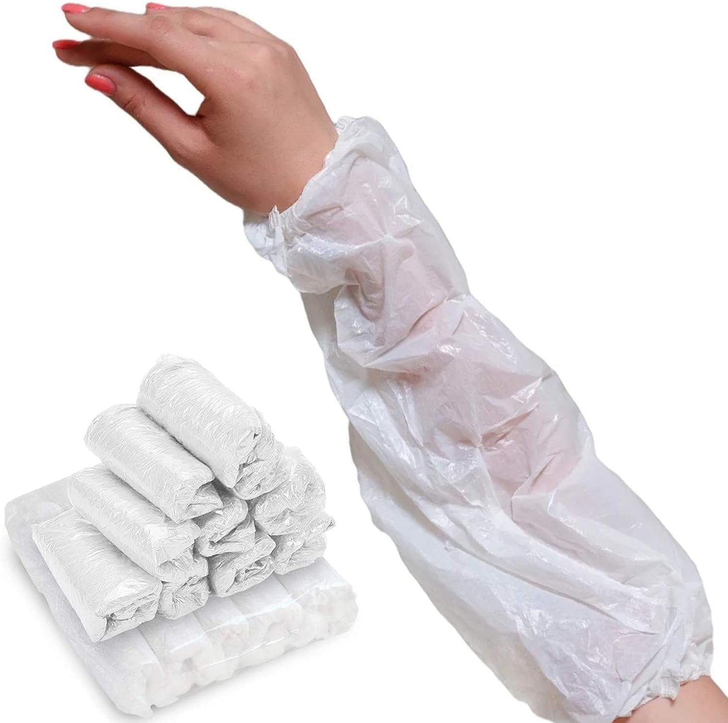White Disposable Arm Sleeves, 18 Inches. 1000 Pack Waterproof Sleeve ...