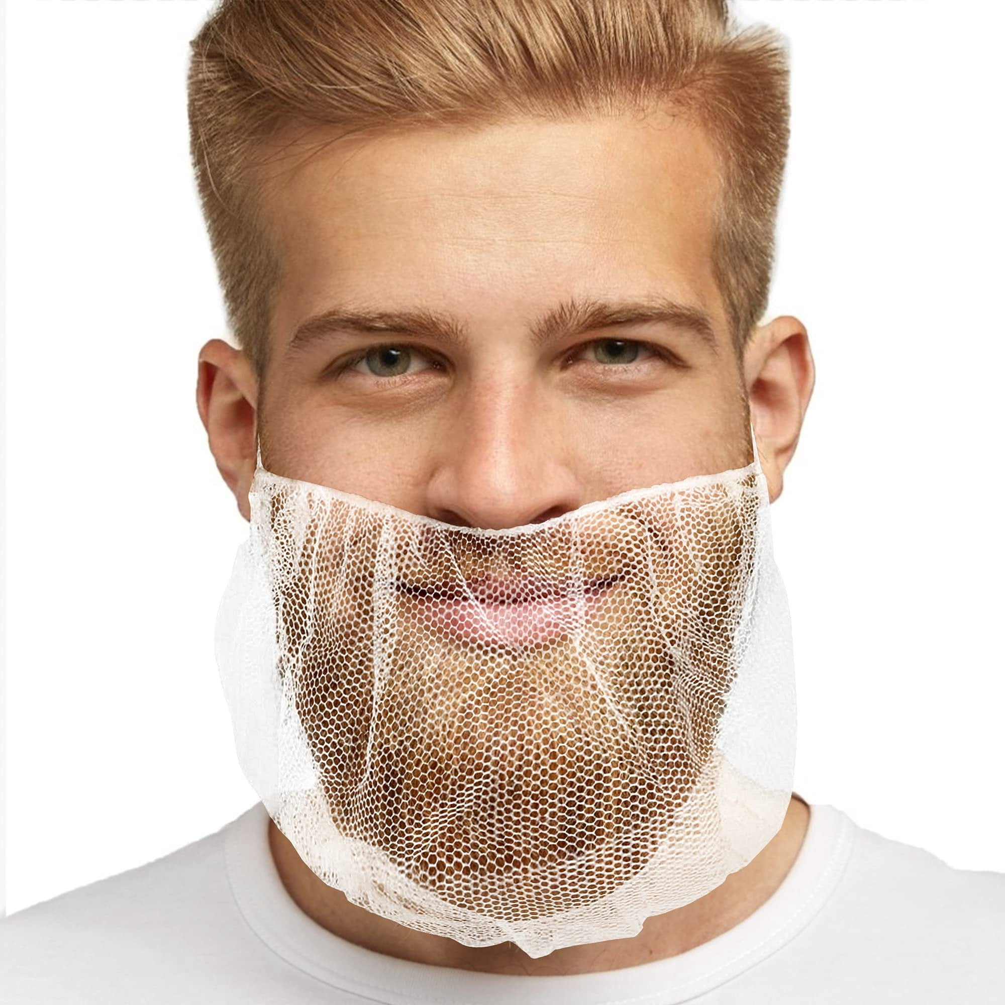 White Disposable Beard Nets for Men Food Service, 18 Inch. Pack of 100 ...