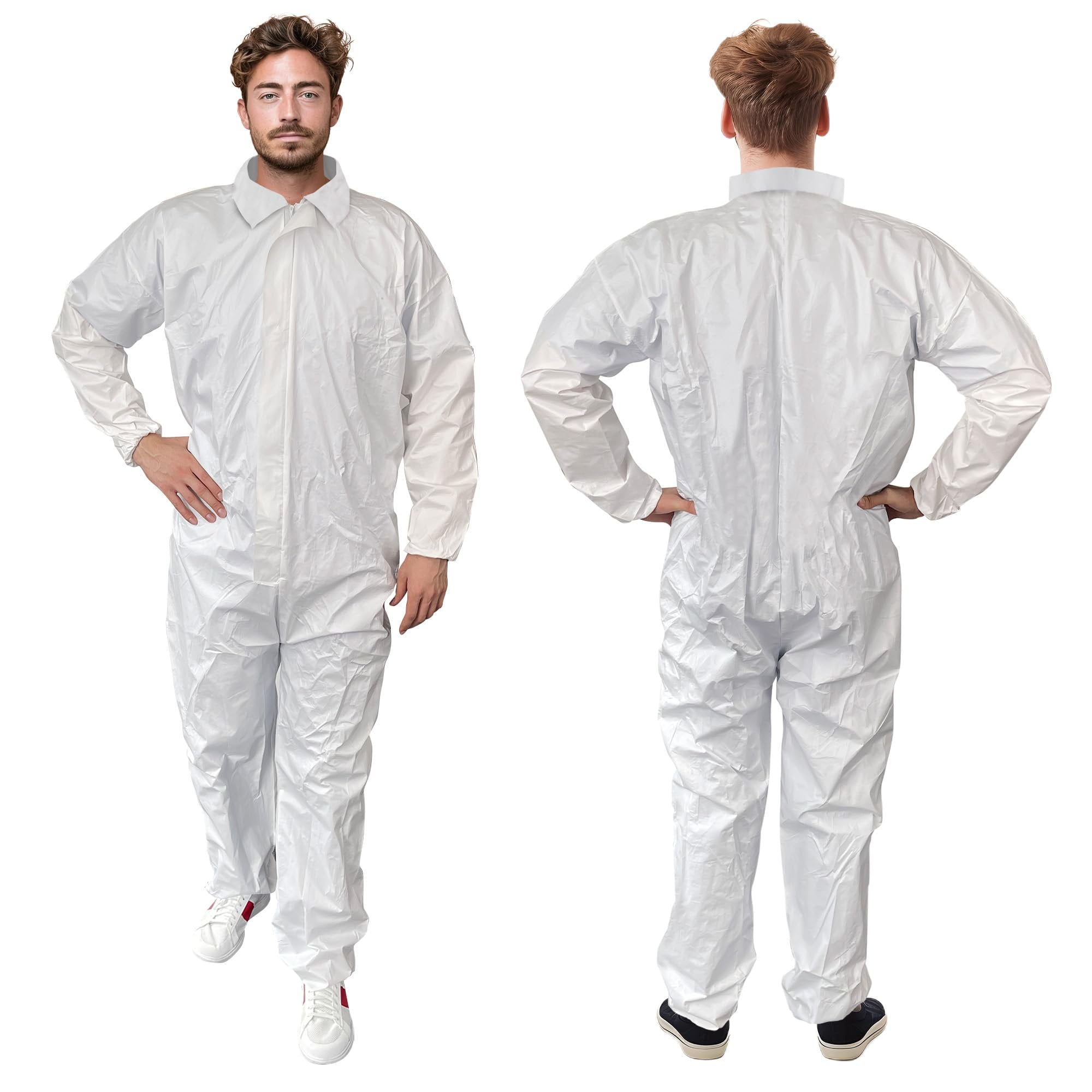 White Disposable Coveralls Large Size 66 Long, Waterproof 60 Hazmat ...