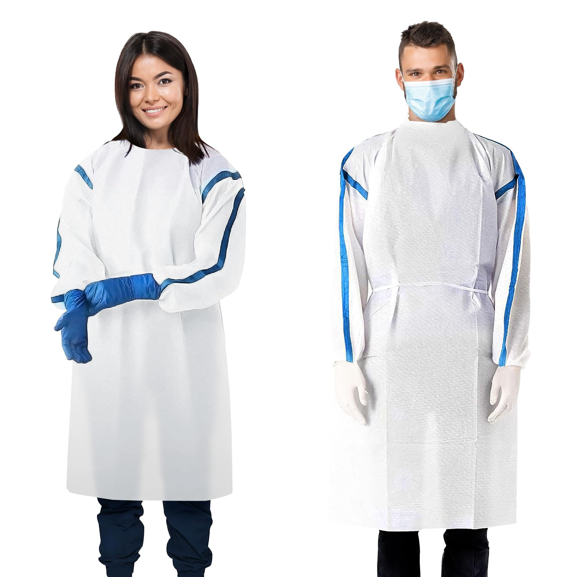 White Disposable Isolation Gown, Large. 5 Pack 35 GSM SMS PPE Gowns ...
