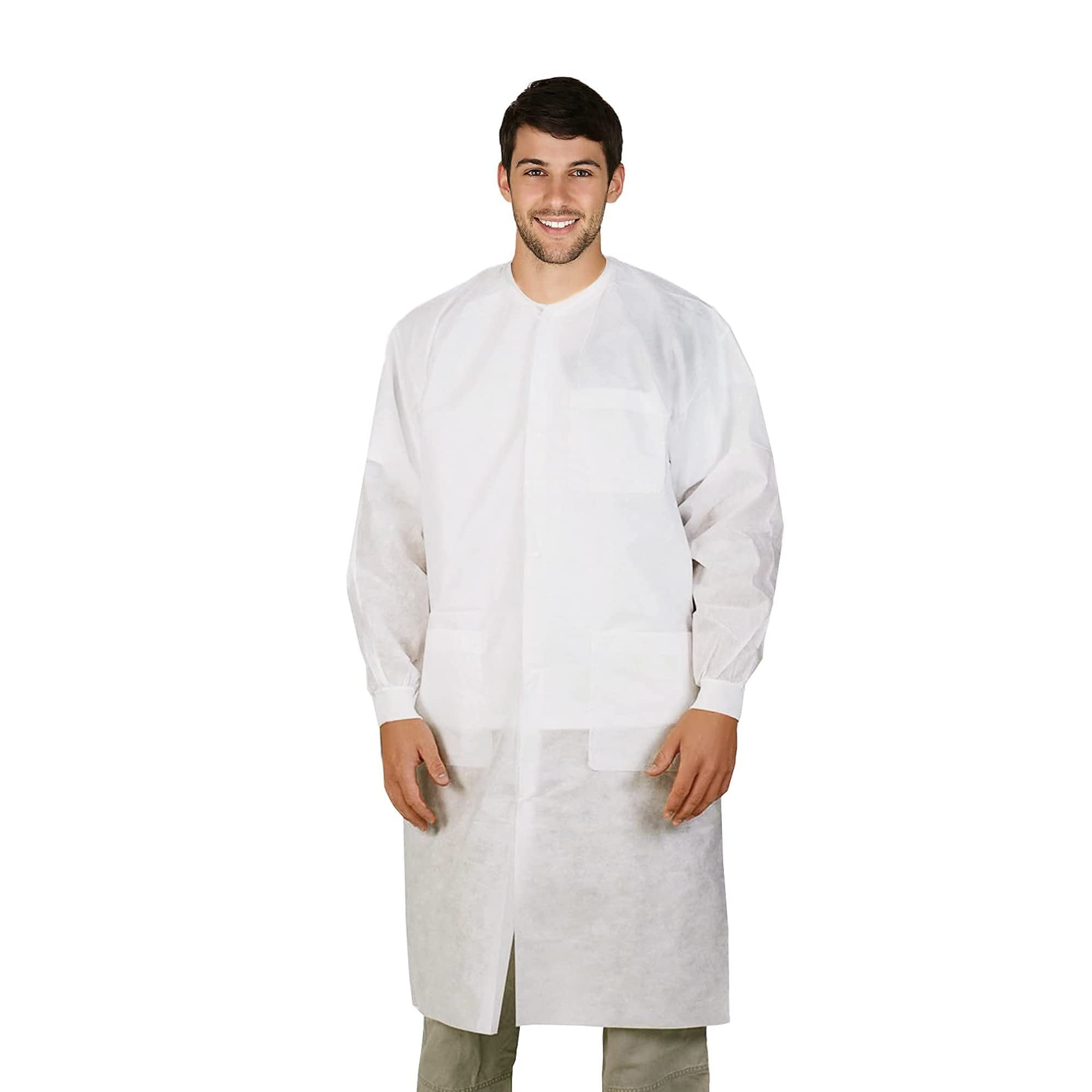 White Disposable Lab Coats for Adults, Large. 50 Pack Medical PPE Coat ...