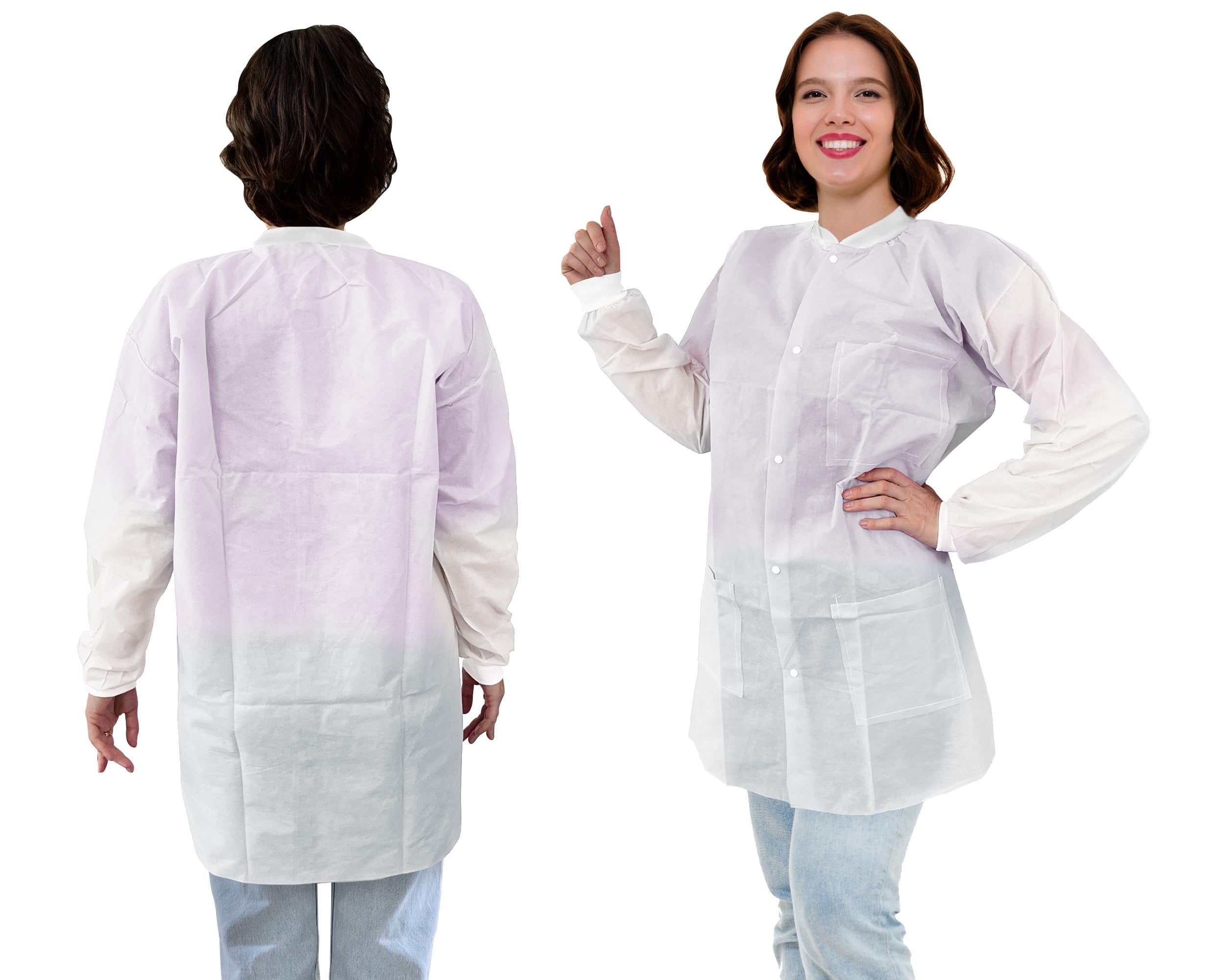 White Disposable Lab Coats for Adults, XL. 100 Pack Disposable Lab Coat ...