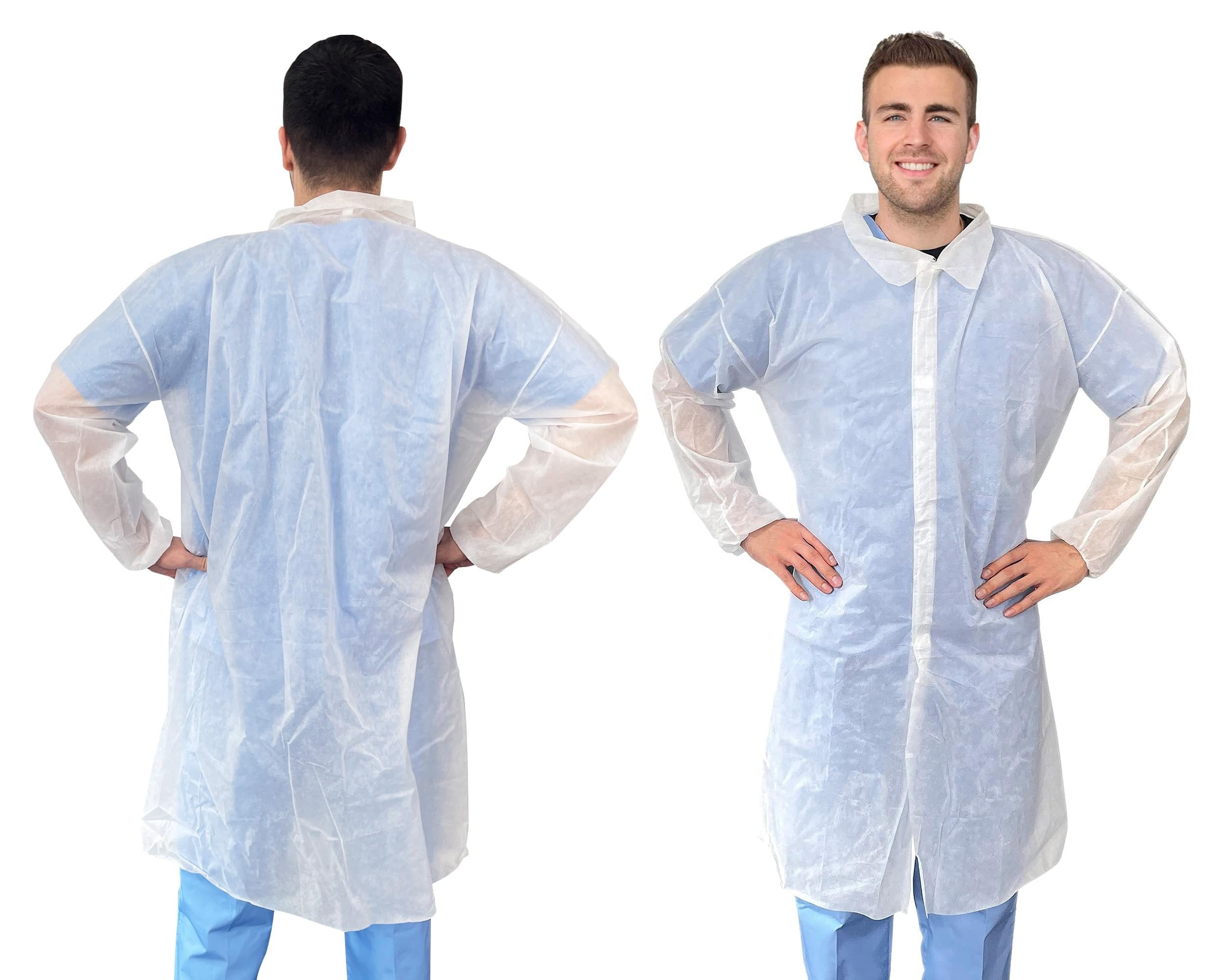 White Disposable Lab Coats for Adults, XL. 50 Pack PP Disposable Coats ...