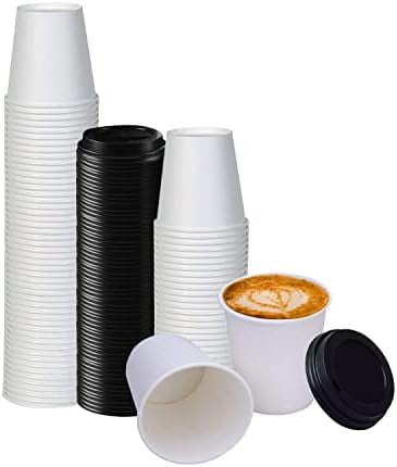 White Disposable Paper Coffee Cups with Lids (10 OZ, 25 Count) For Hot ...