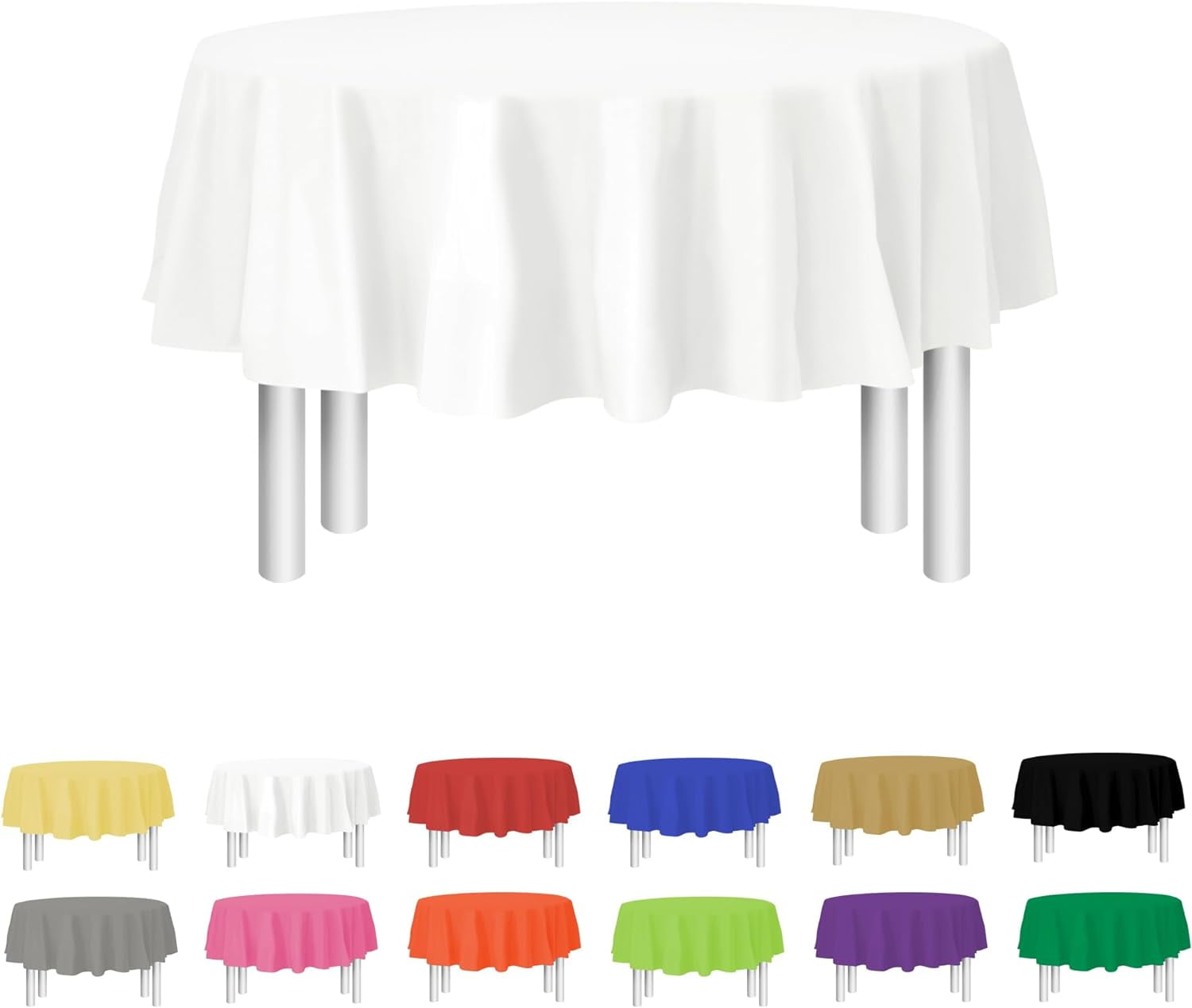 White Disposable Plastic Tablecloth for Round Tables (12 Pack) 84 ...