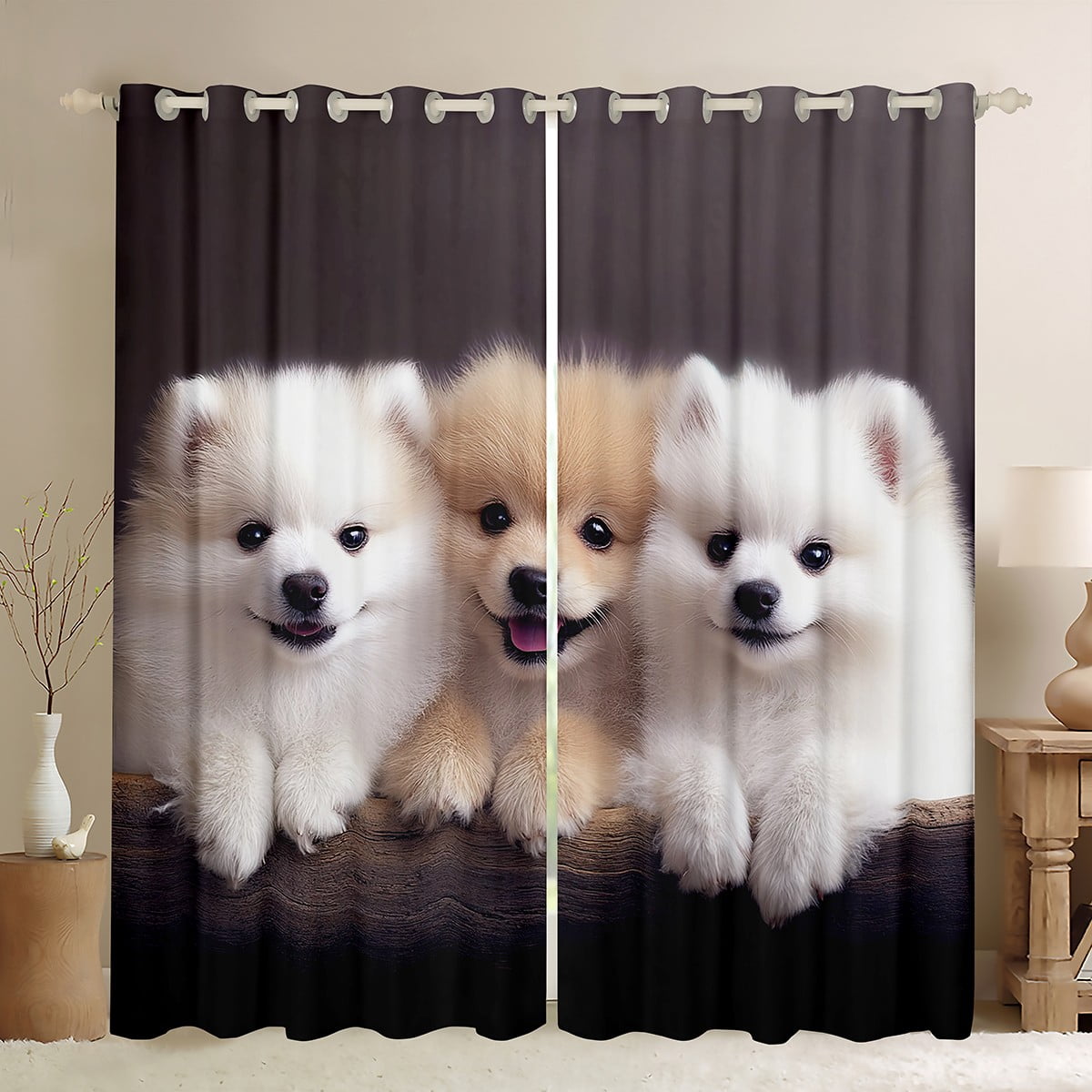 White Dog 30%-50% Blackout Curtains Lovely Dog Print Curtains,Kawaii ...