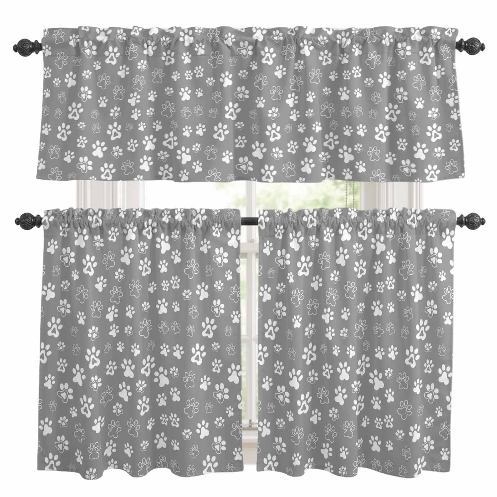 White Dog Claws Curtain Valances Set Gray Background Funny Animal ...