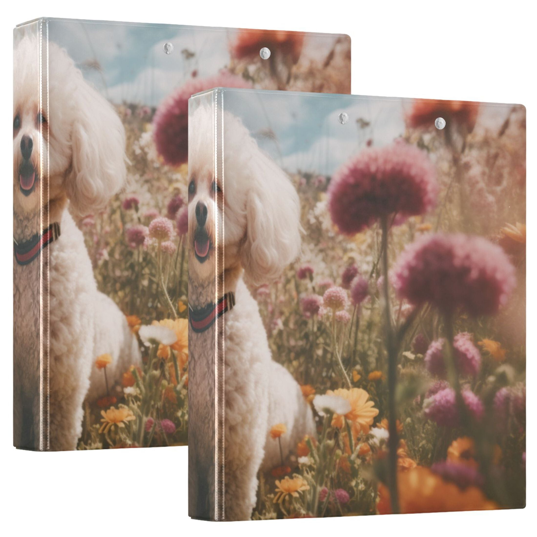 White Dog Flowers 3 Ring Binders 1.5 inch Hardcover File Folders with ...