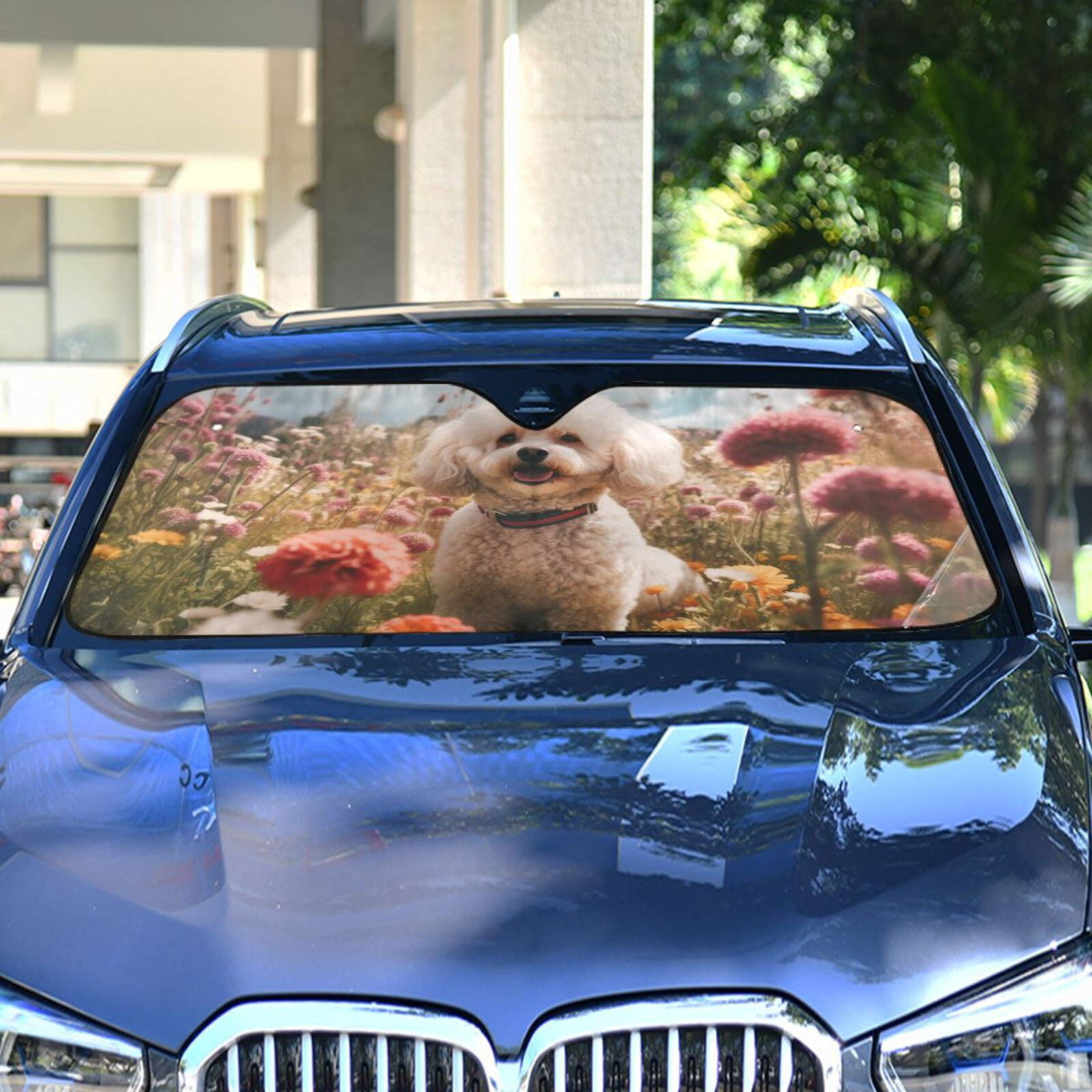 White Dog Flowers Automotive Front Car Windshield Sun Shade Reflector ...
