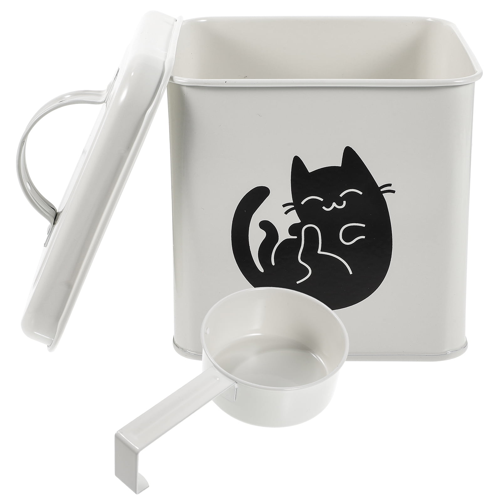 White Dog Food Container Pet Storage Multi-function Snack Bin Cat ...