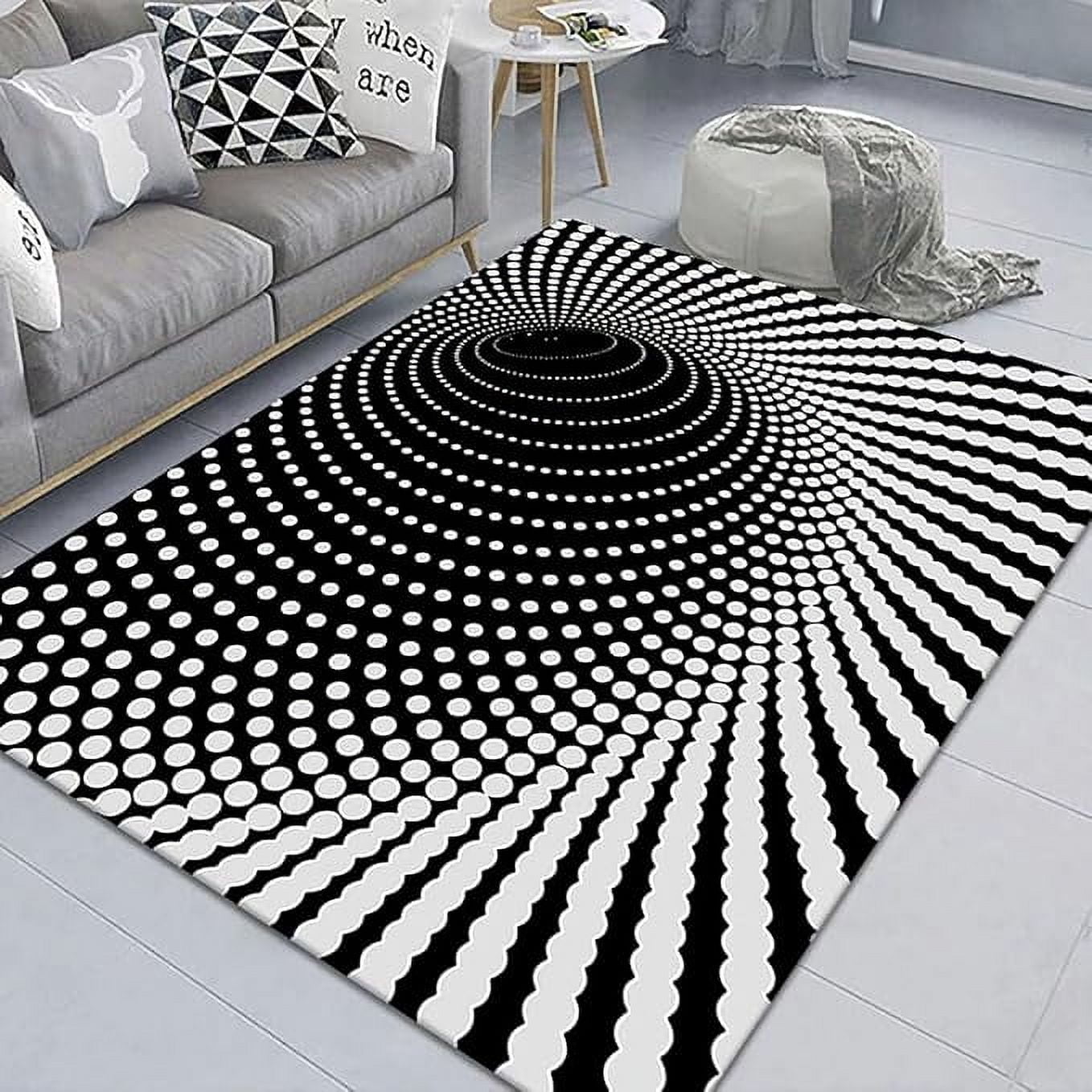 White Dots Abstract Visual Pattern Rug Living Room Carpet Coffee Table ...