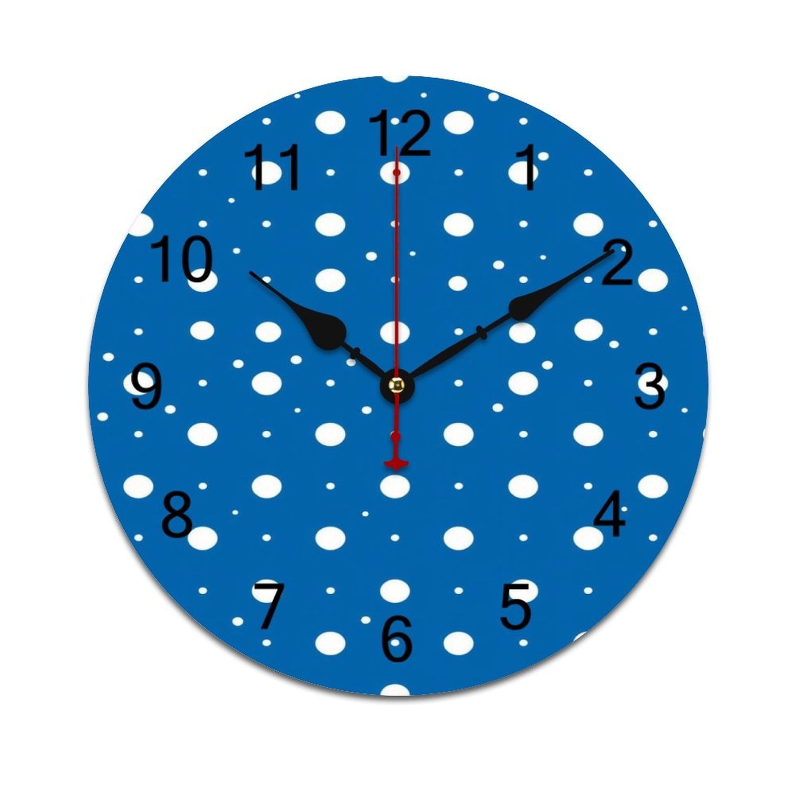White Dots Blue Background Time Decorative Wall Clocks Round Large Wall ...