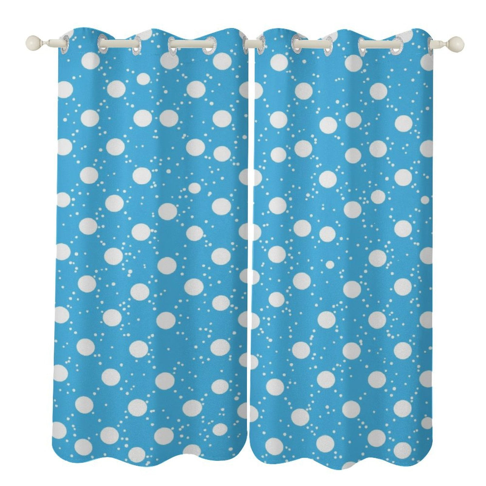 White Dots Blue Background Window Curtains Drapes Bedroom Living Room ...
