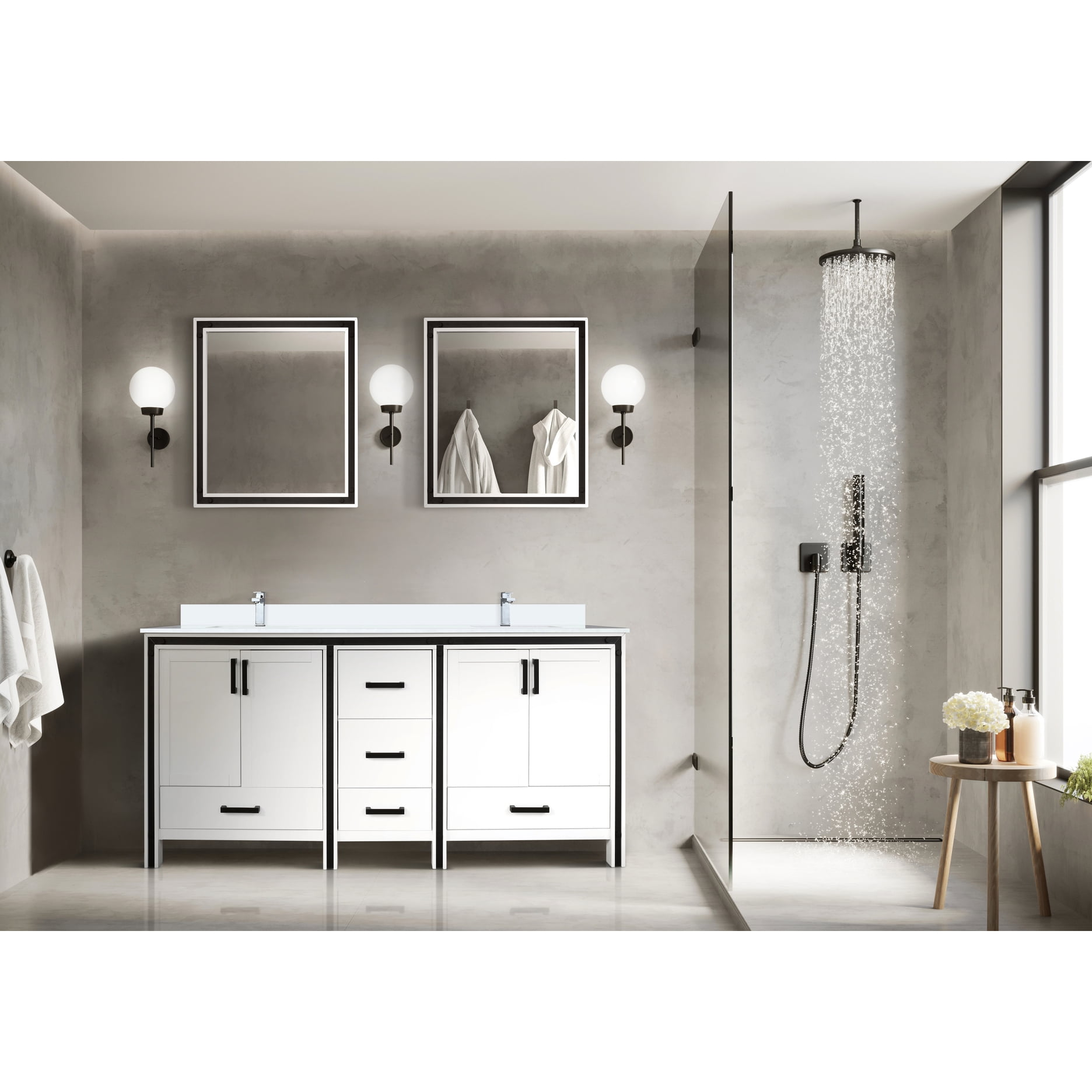 White Double Bath Vanity 72 In. W X 22 D - Cultured Marble Top & Faucet, Soft Close, Scratch And ...