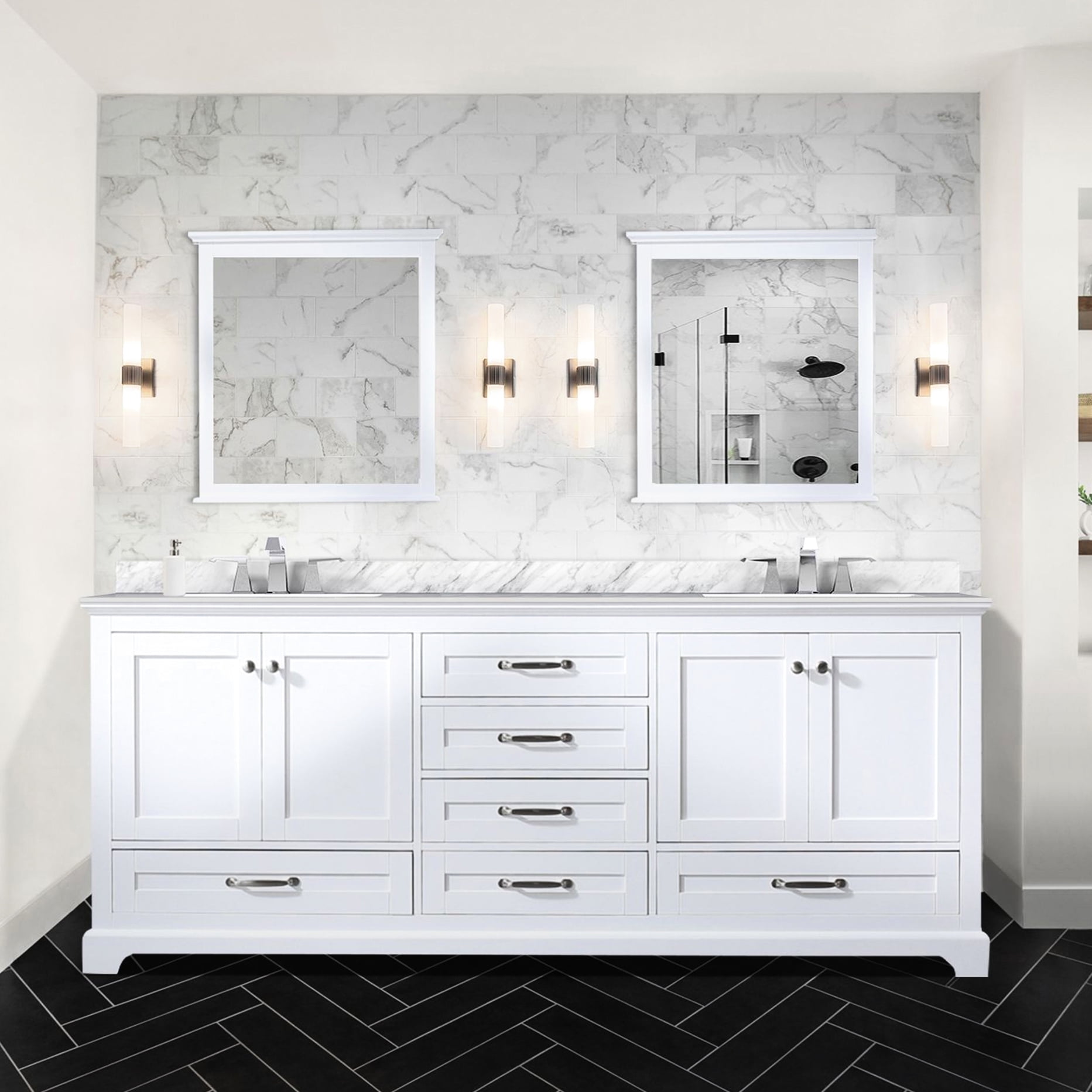 White Double Bath Vanity 80" X 22" - Marble Top And 30" Mirrors Soft ...