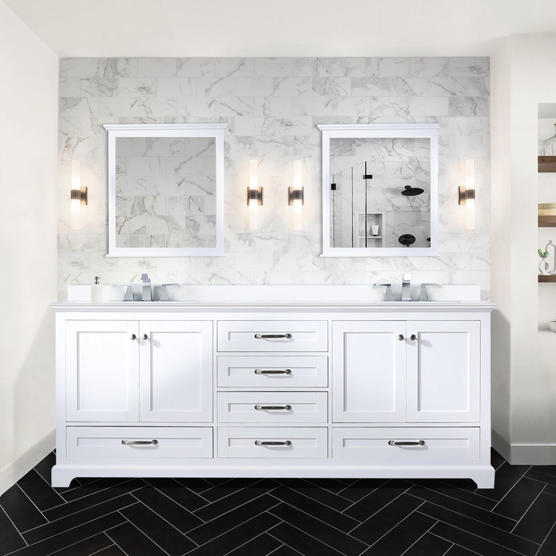 White Double Bath Vanity 80x22", Cultured Marble & Solid Wood Design 80 ...
