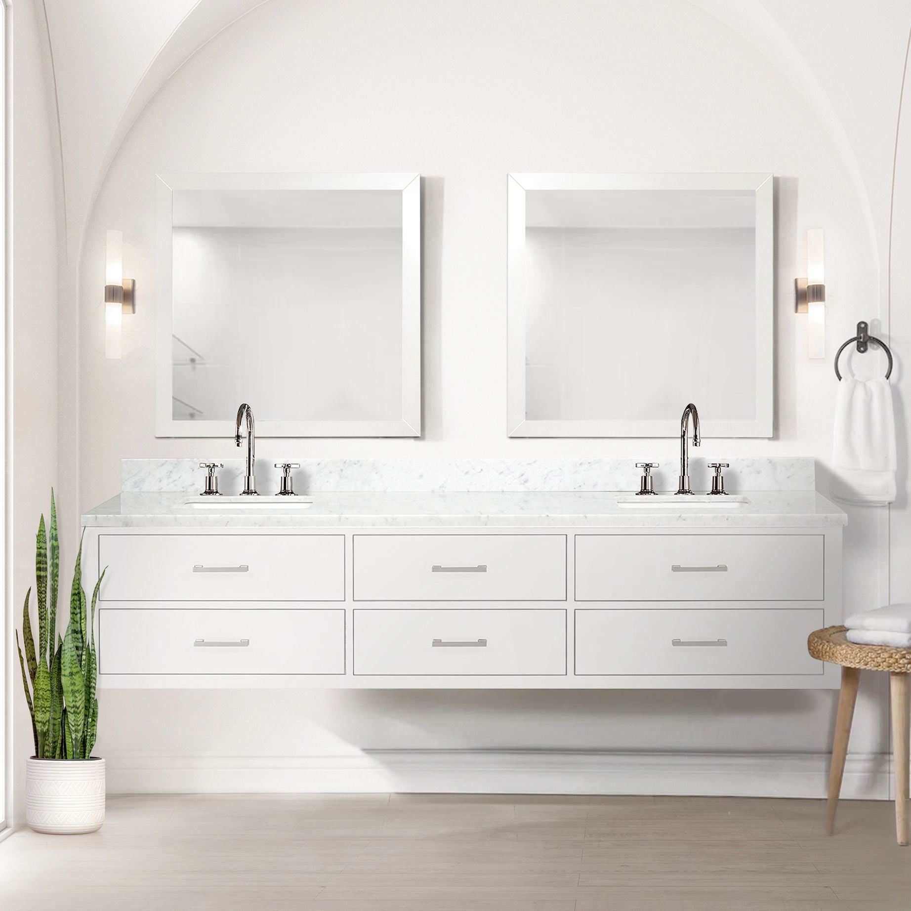 White Double Bath Vanity 84 in. W, Solid Wood Structure / Soft Close ...