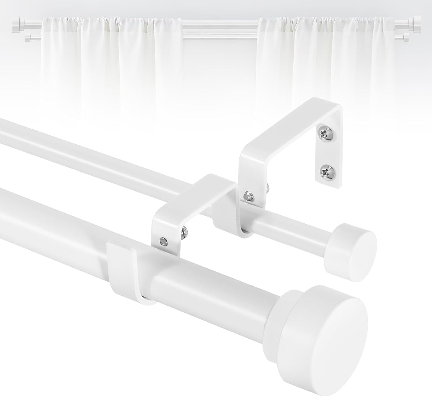 White Double Curtain Rods for windows 36 to 88:Adjustable Heavy Duty ...
