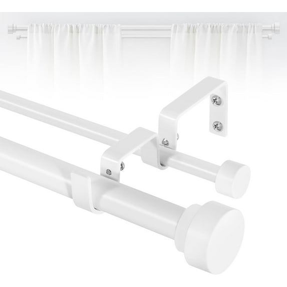 White Double Curtain Rods for windows 36 to 88:Adjustable Heavy Duty ...