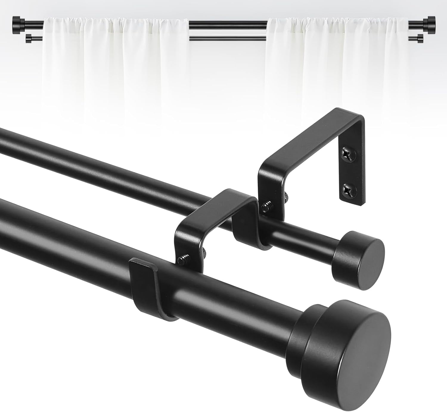 White Double Curtain Rods for windows 66 to 120:Adjustable Heavy Duty ...