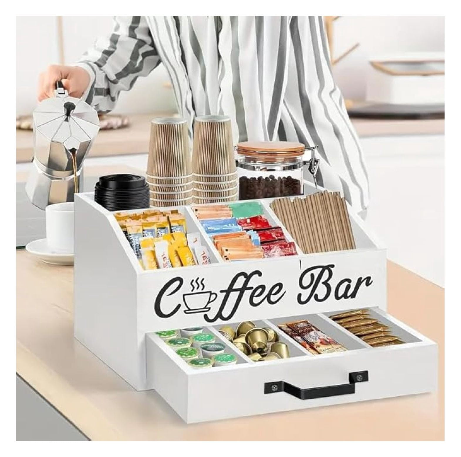 White Double-Layer Capsule Drawer – Wooden Pod Storage Box with ...