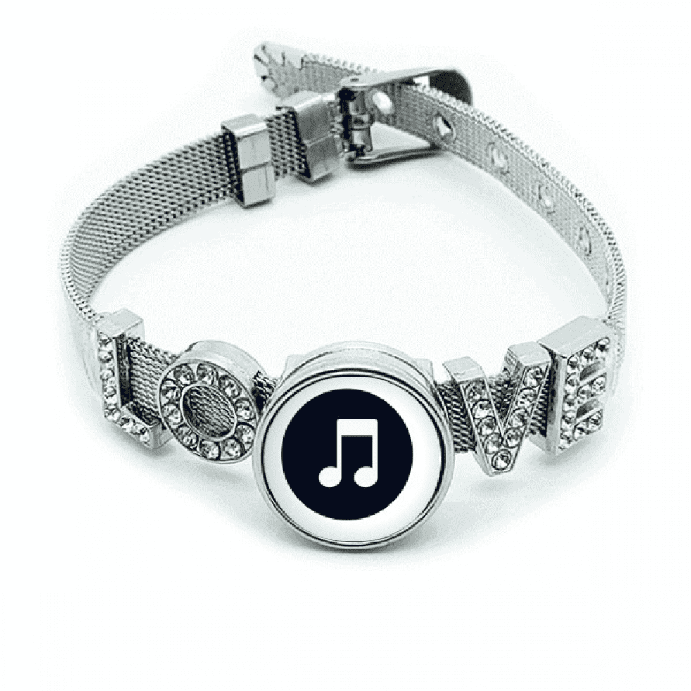 White Doubled-quaver Music Notes Bracelet Wristband Crystal Love ...