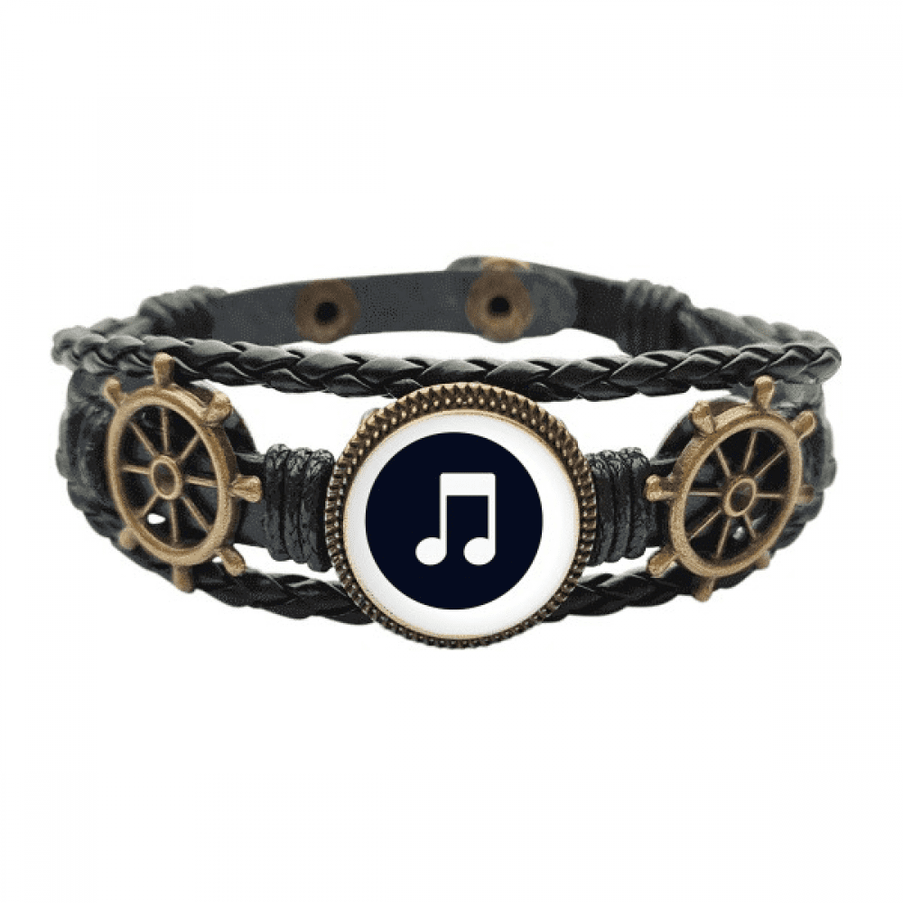 White Doubled-quaver Music Notes Leather Braided Ocean Bracelet ...
