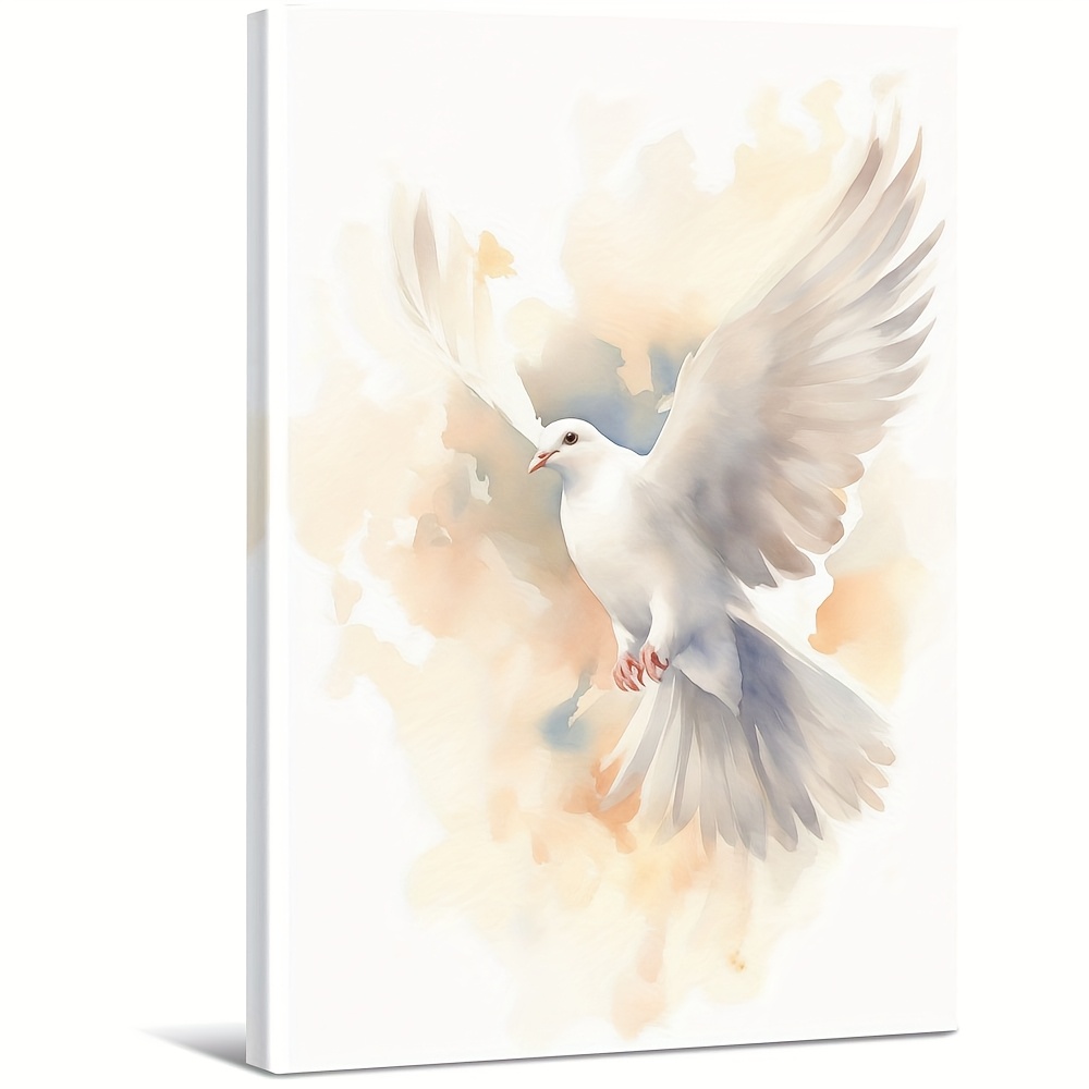 White Dove In Flight With Soft Clouds And Warm Colors. Large Wooden ...