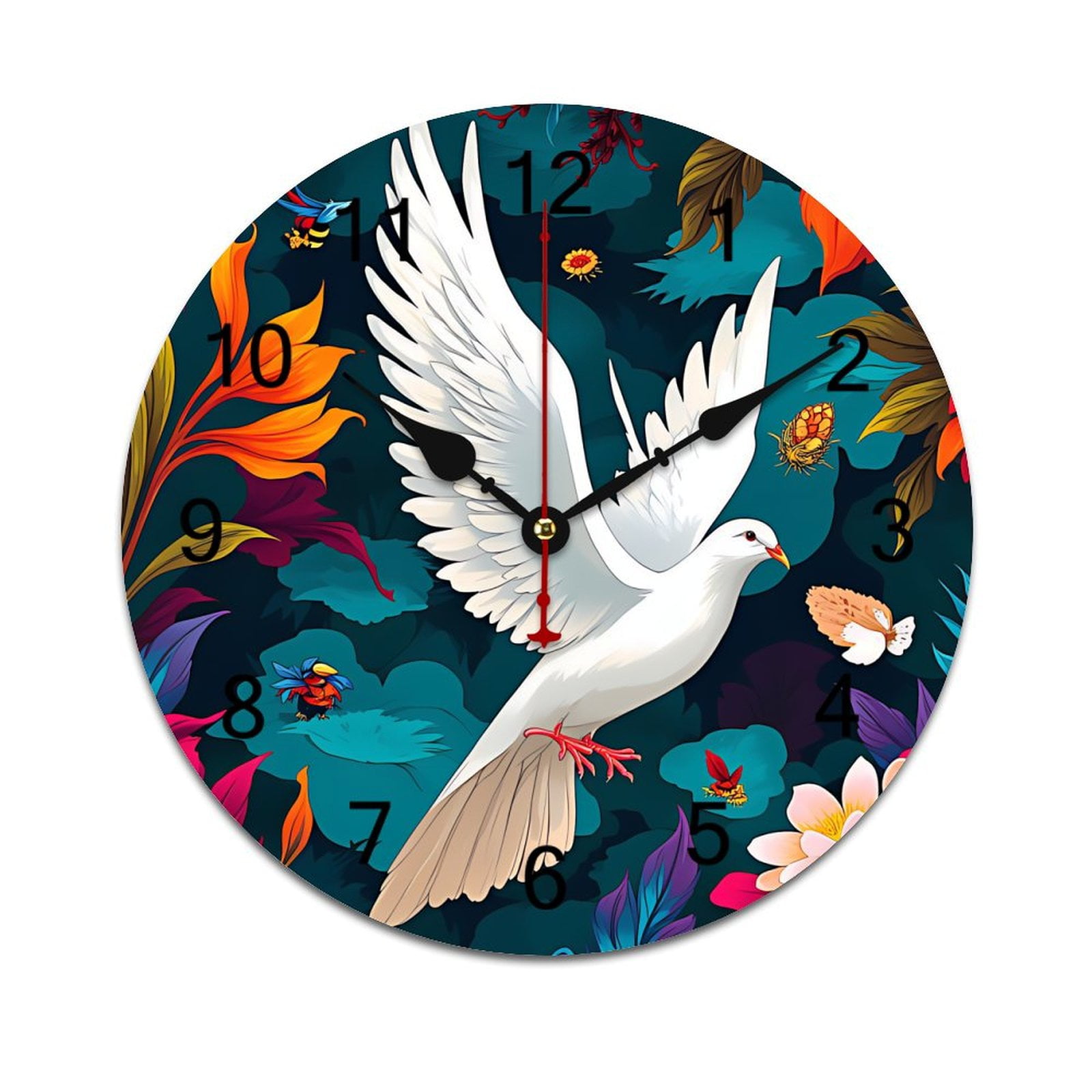 White Dove Flying Bedroom Wall Clock Large Modern Kitchen Dinning Round ...