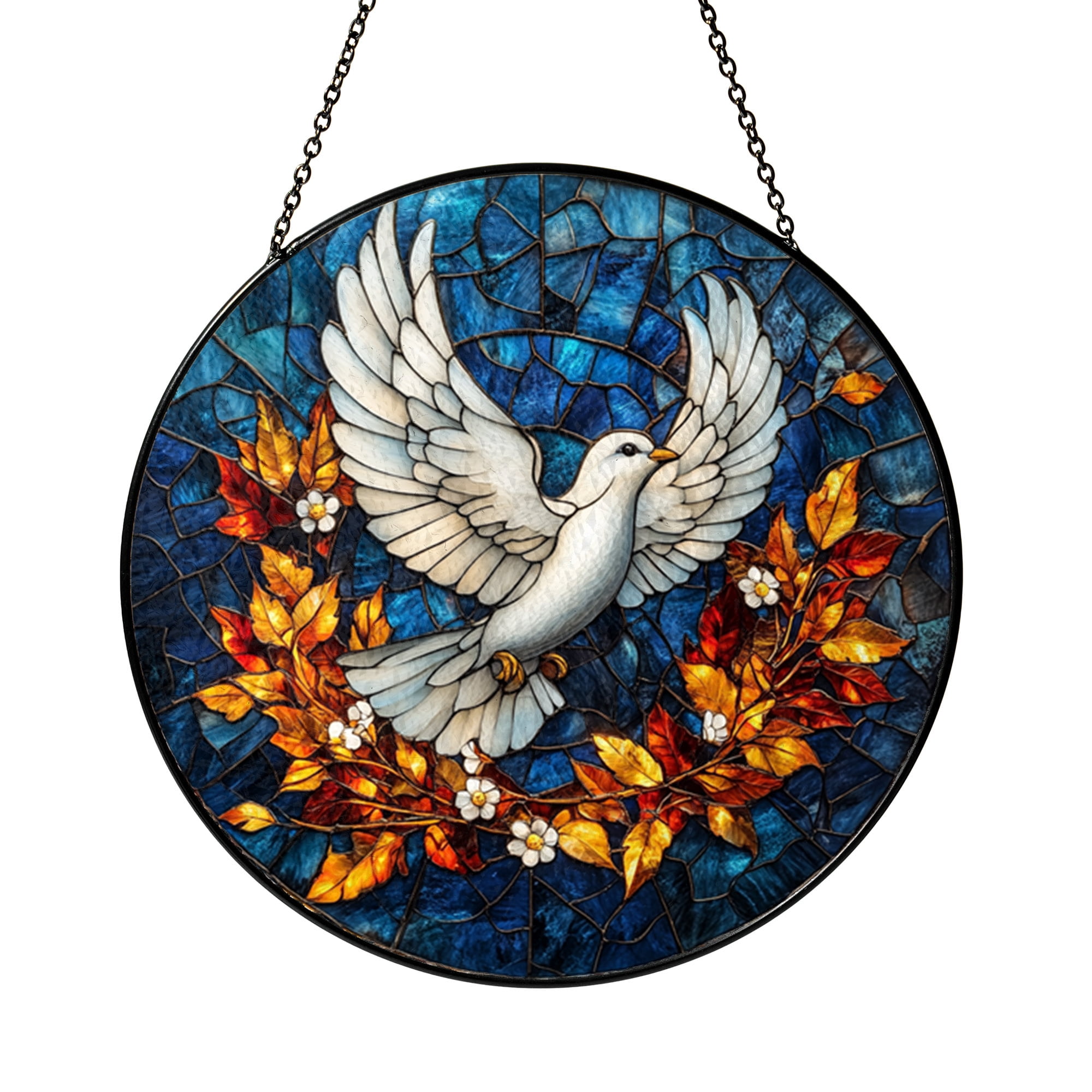 White Dove Nature Stained Glass Suncatcher Window Decor, Round Bird Art ...