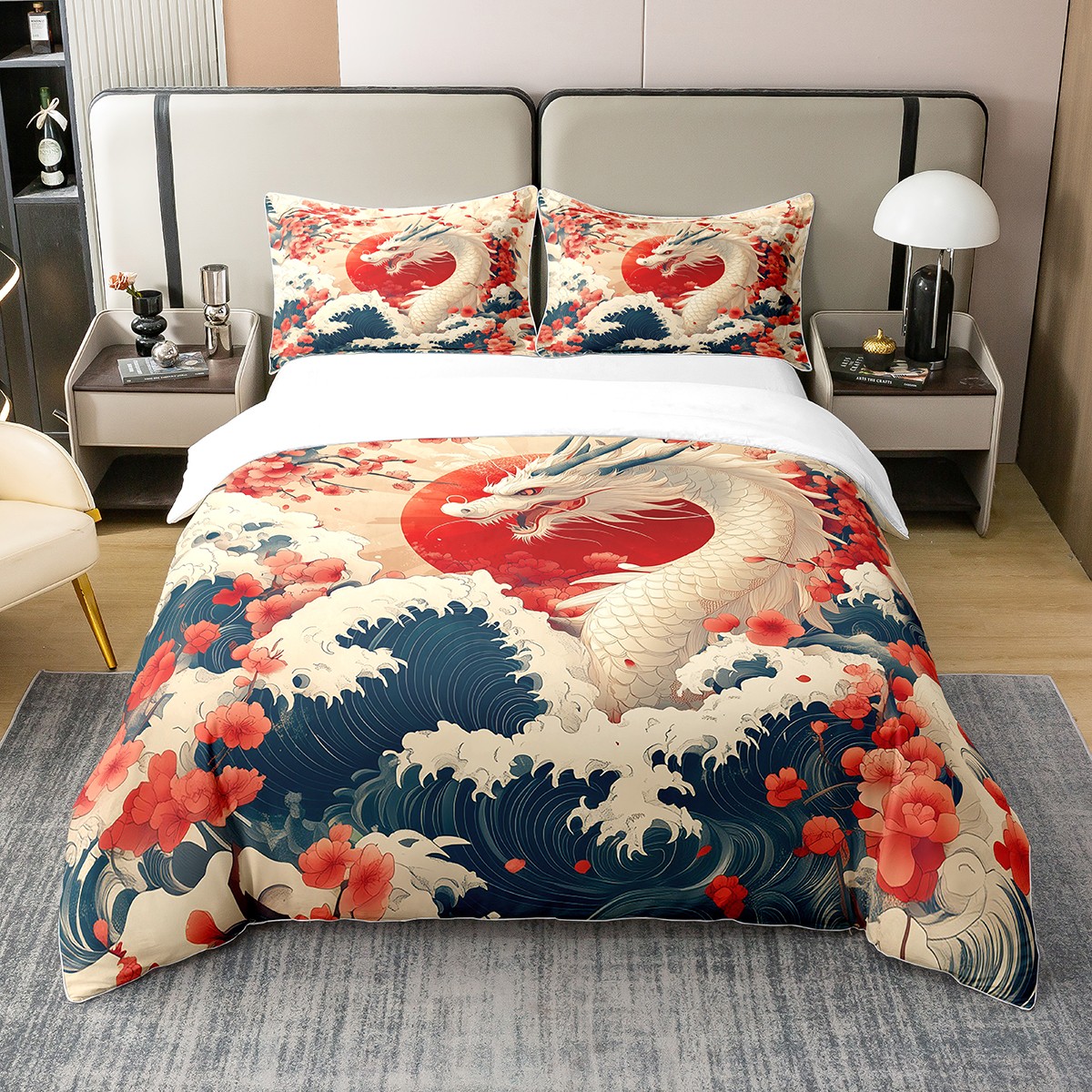 White Dragon 100% Cotton Duvet Cover Twin,Magical Ancient Animal ...