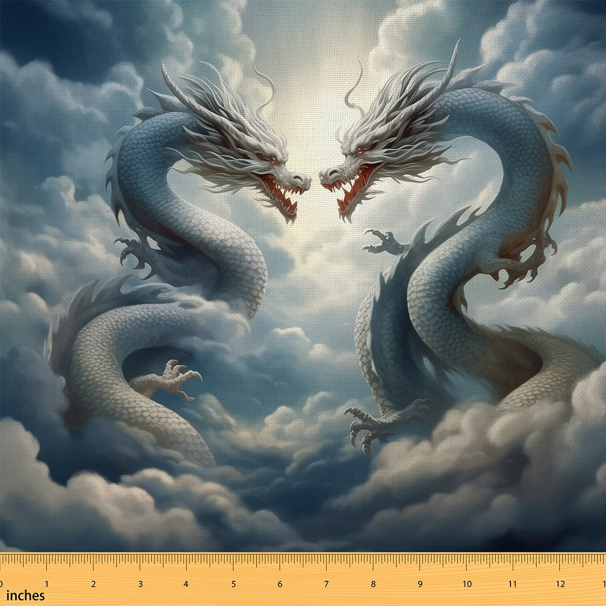 White Dragon Fabric By The Yard, Magic Ancient Animal Indoor Outdoor ...