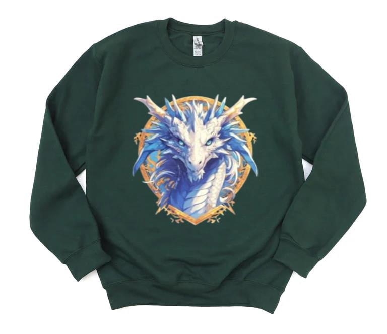 White Dragon Mythical Creature Fantasy Ice Snow Light Art Sweatshirt ...