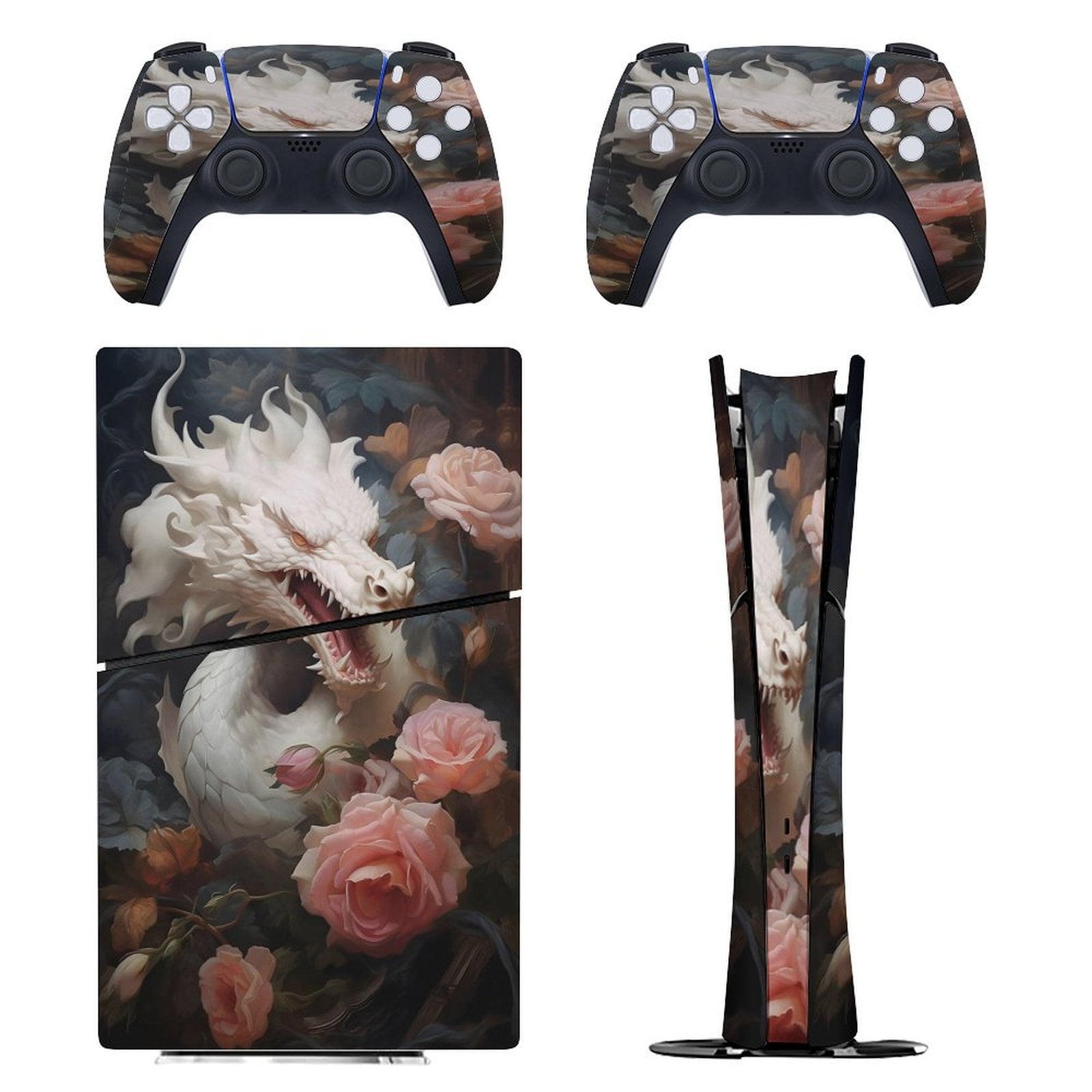 White Dragon, Rose, Pink And White PS5/PS5 Slim Digital Disc Skin ...