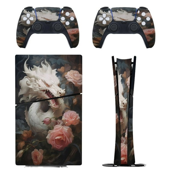 White Dragon, Rose, Pink And White PS5/PS5 Slim Digital Disc Skin ...