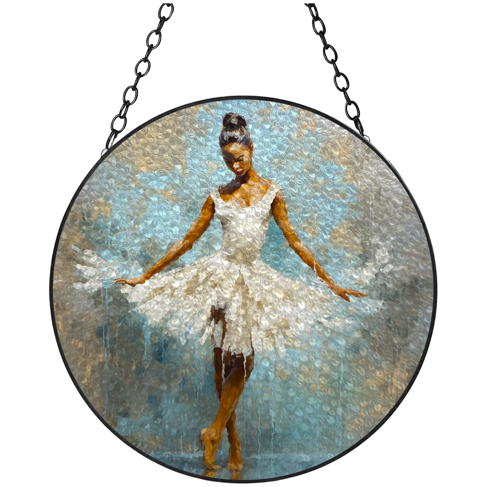 White Dress Ballerina Woman Dancing Stained Glass Suncatcher Handmade ...