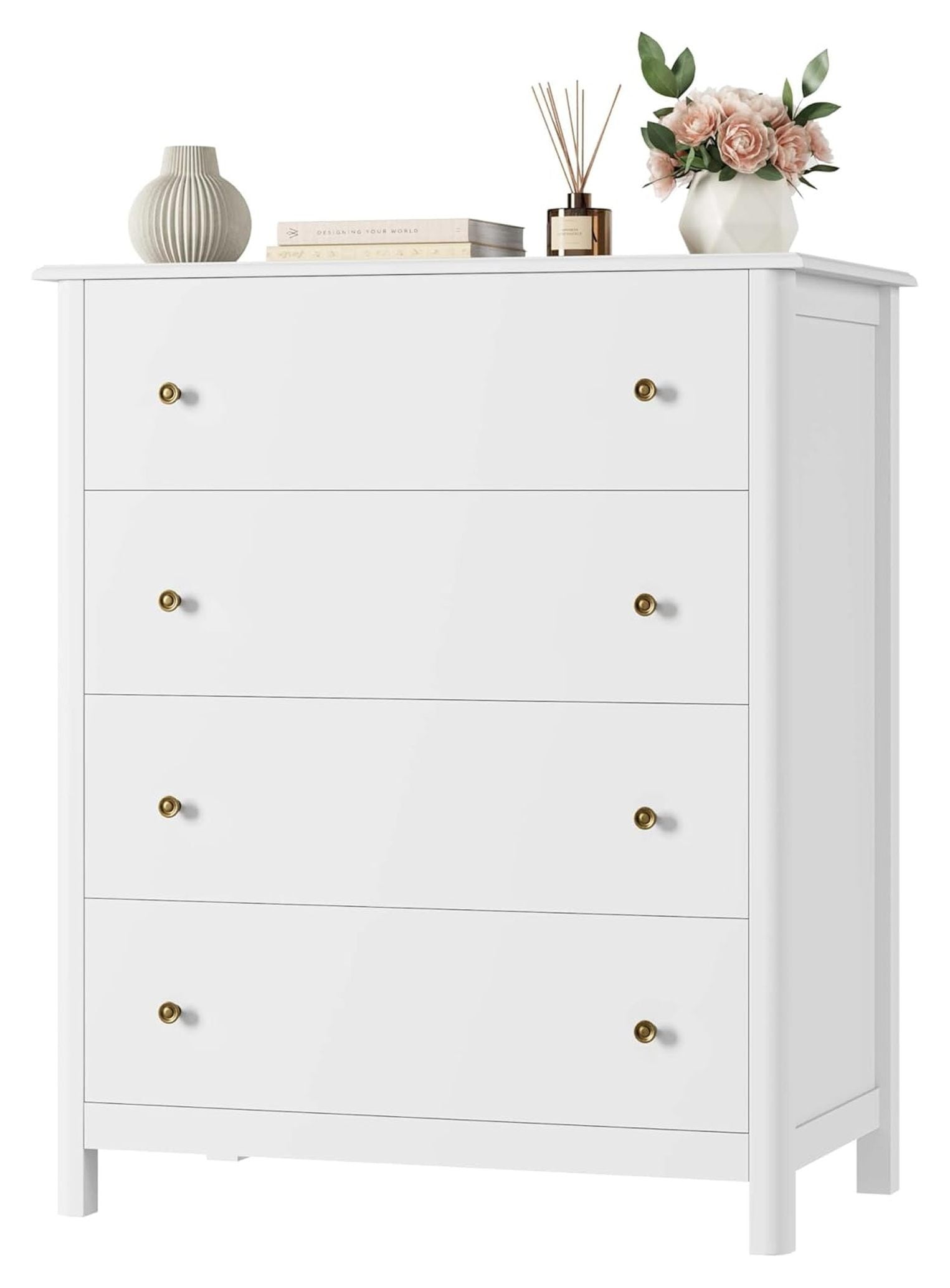 White Dresser with 4 Drawers, Modern Dresser Chest of Drawers, 4 Drawer ...