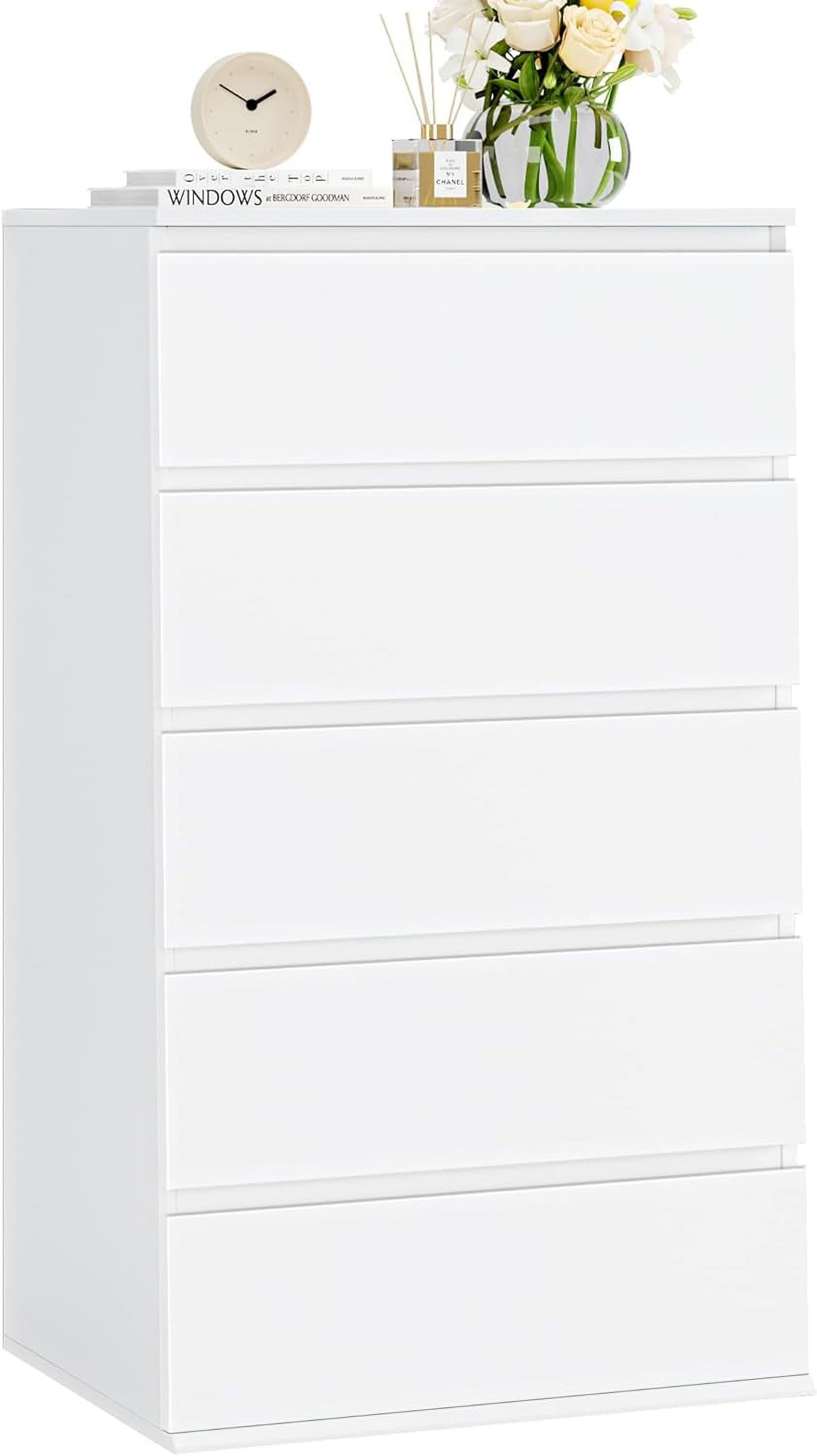 White Dresser, 5 Drawer Dresser Tall White Dresser with Large Storage ...