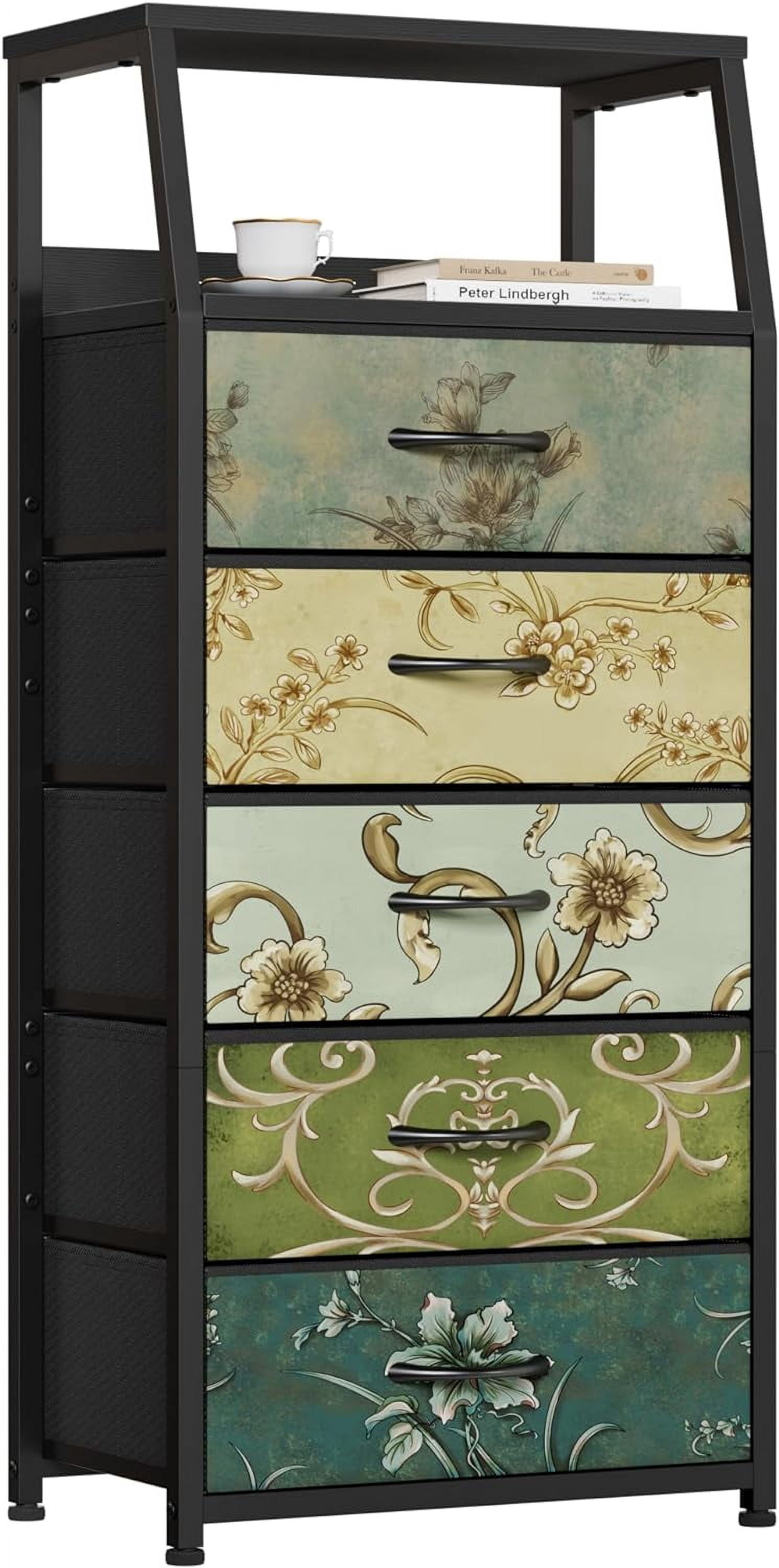White Dresser with 5 Drawers, Vertical Storage Tower Fabric Dresser for ...