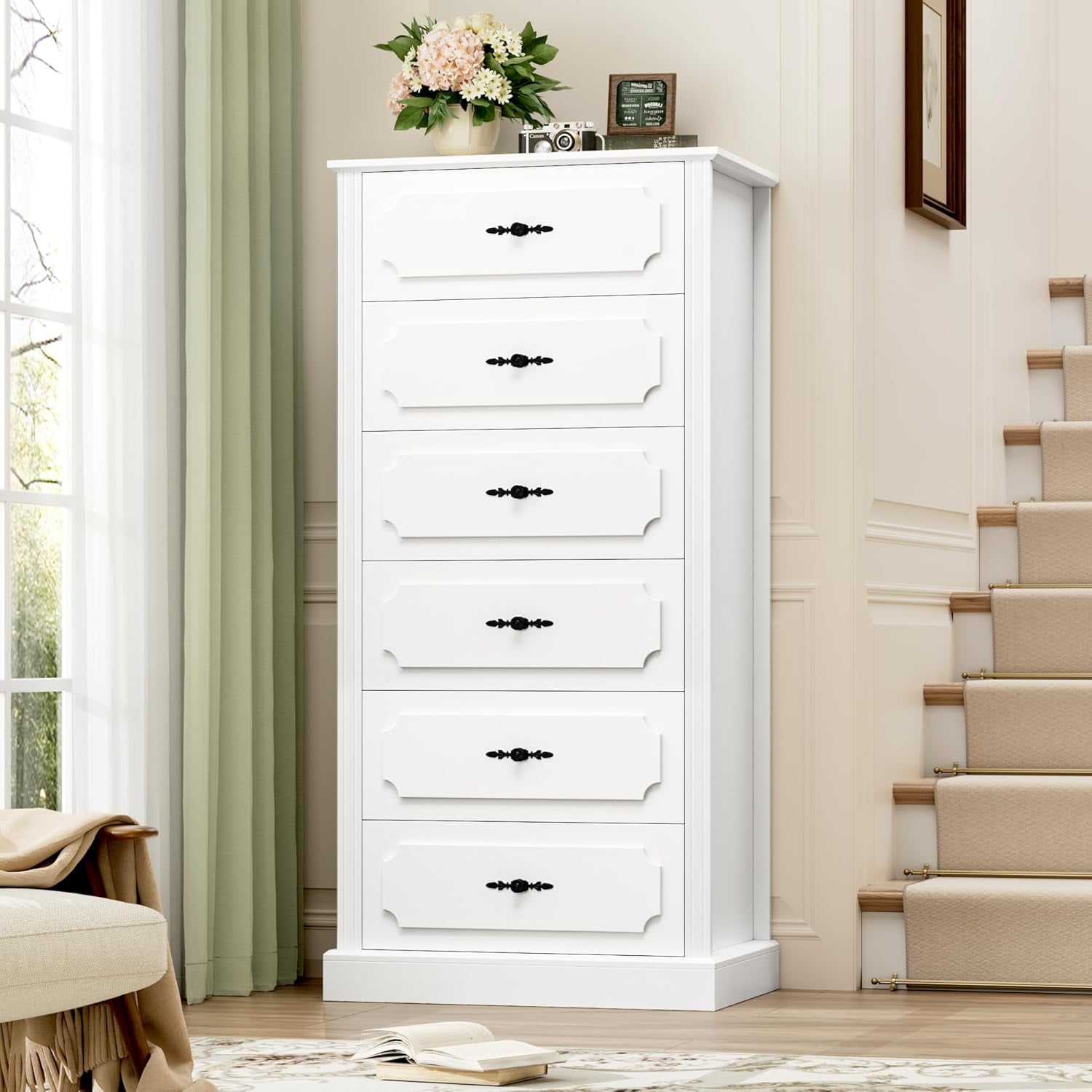 White Dresser with 6 Drawers, 51" Tall Dressers & Chest of Drawers ...