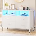 White Dresser for Bedroom, 4 Drawer Dresser with LED Lights and Power ...