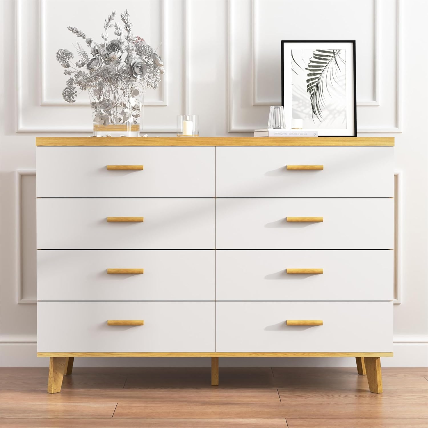 White Dresser for Bedroom,48'' Modern 8 Drawer Dresser with Deep Drawer ...