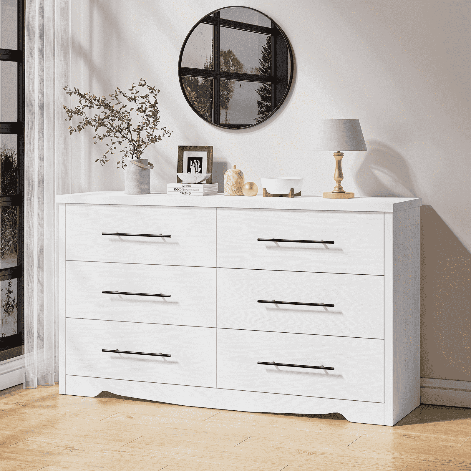 White Dresser for Bedroom, 6 Drawer Wood Dresser with Deep Drawers ...