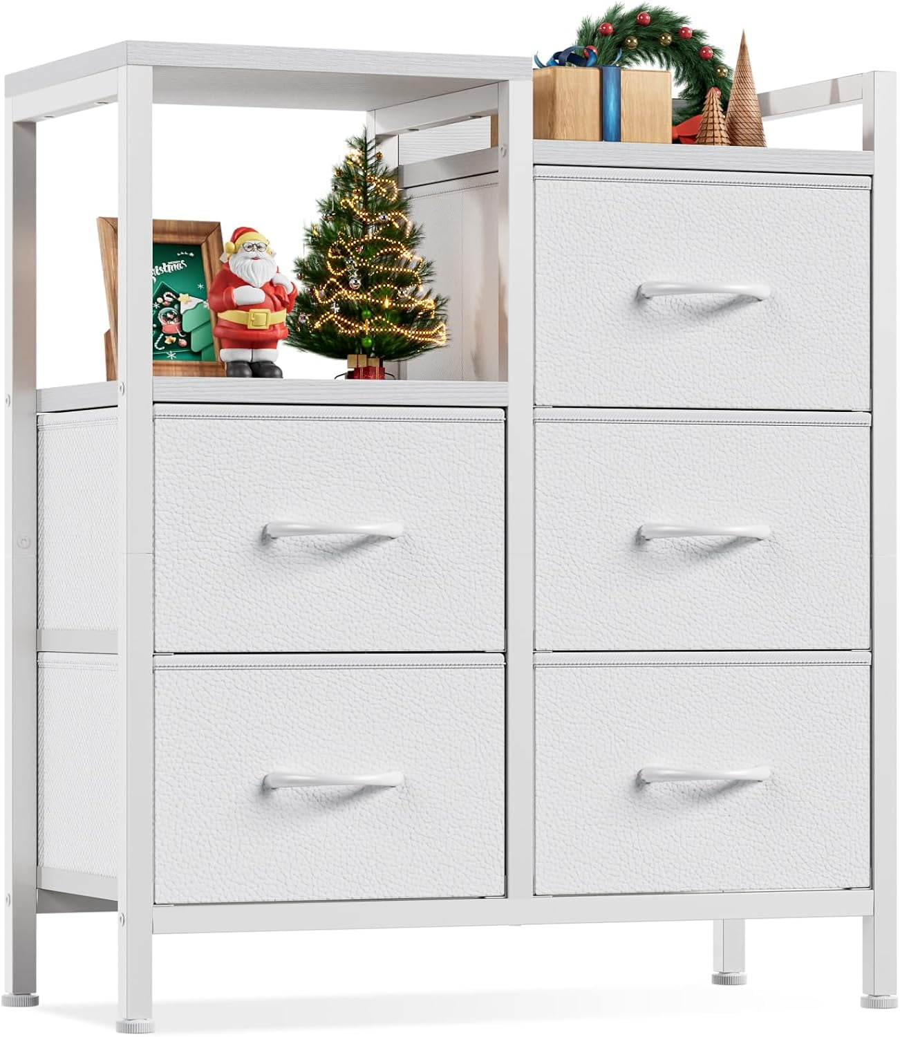 White Dresser for Bedroom, Small Nightstand with 2-Tier Open Shelf and ...