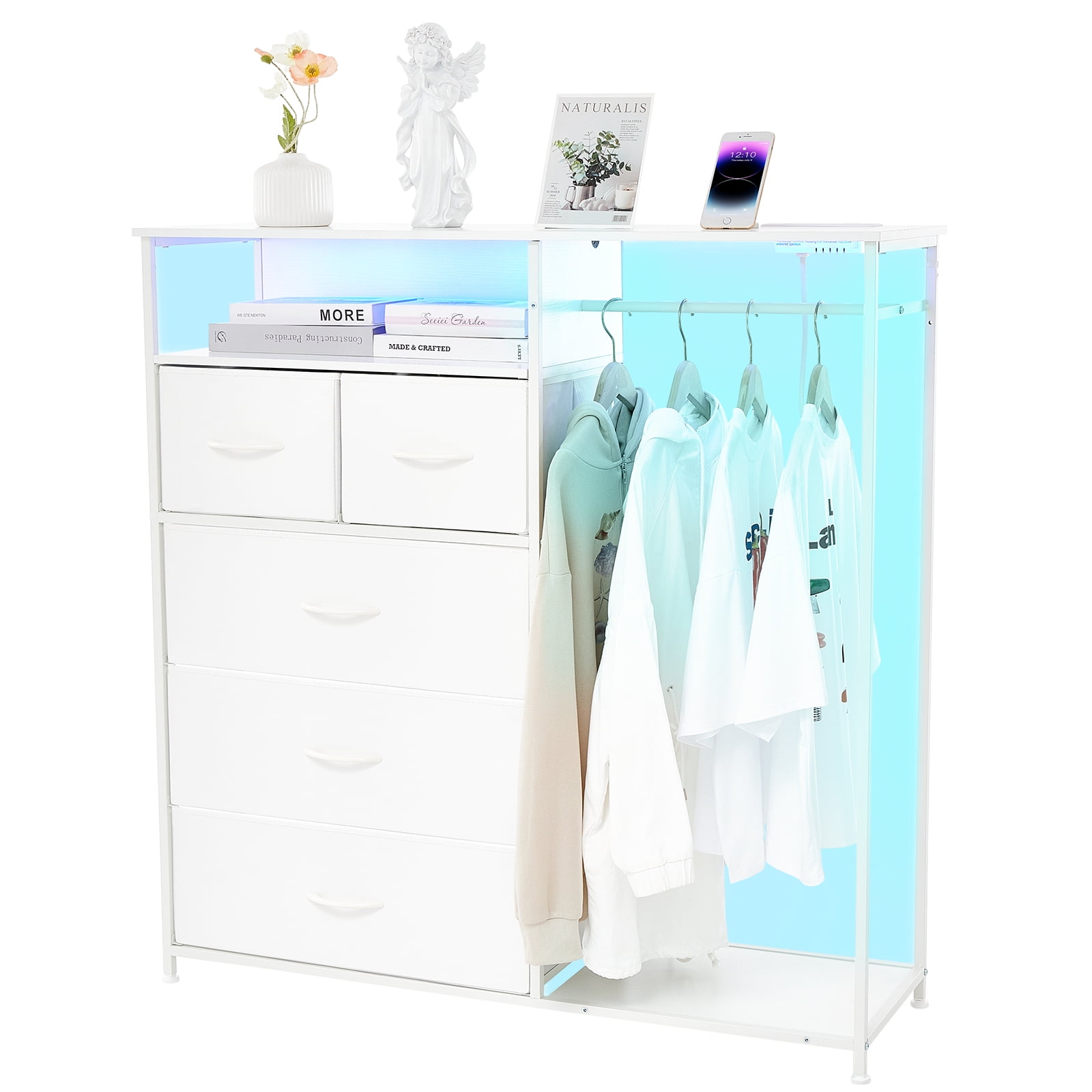 White Dresser for Closet,Dresser for Kids Bedroom, Dresser with Hanging ...