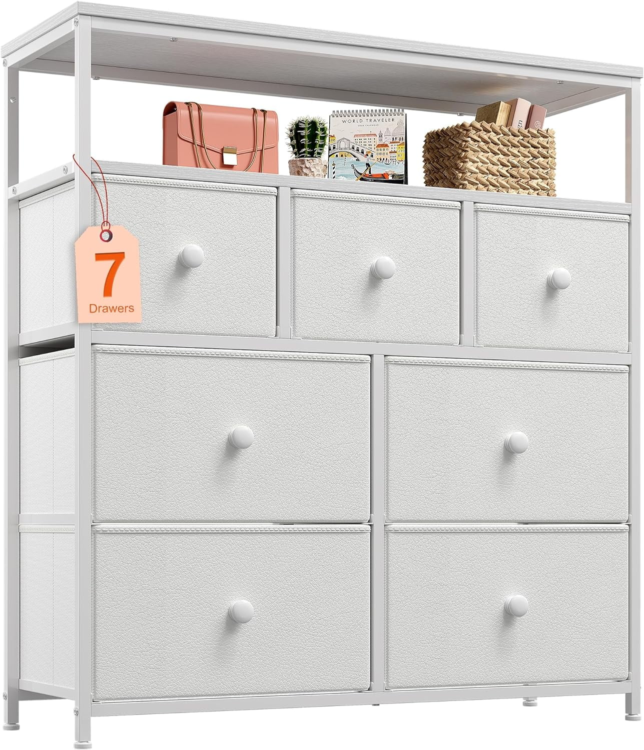 White Dresser for Girls Bedroom with 7 Drawers and 2 Shelves, Girls ...