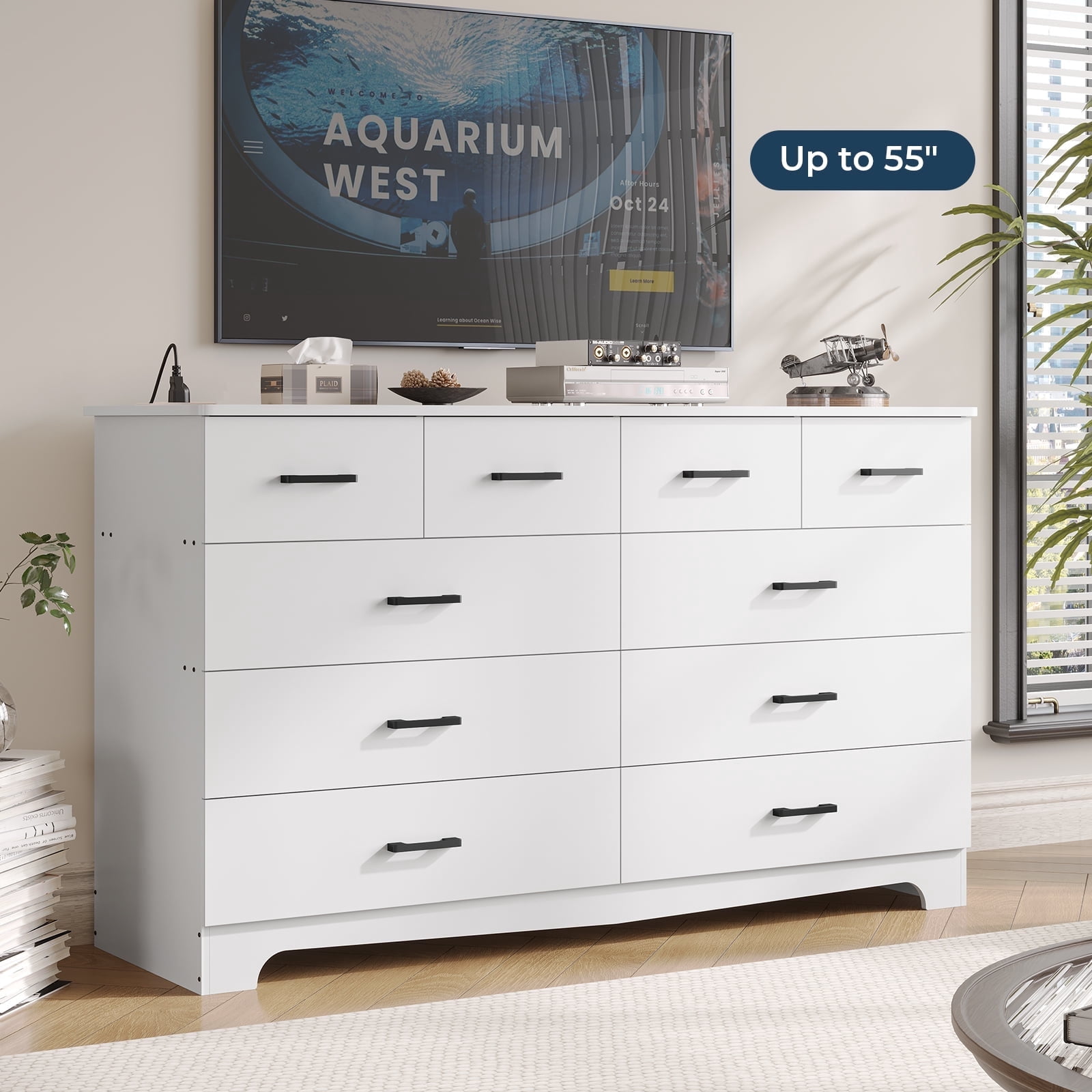 White Dresser for Bedroom 10 Drawers Dresser & Chest of Drawers with ...