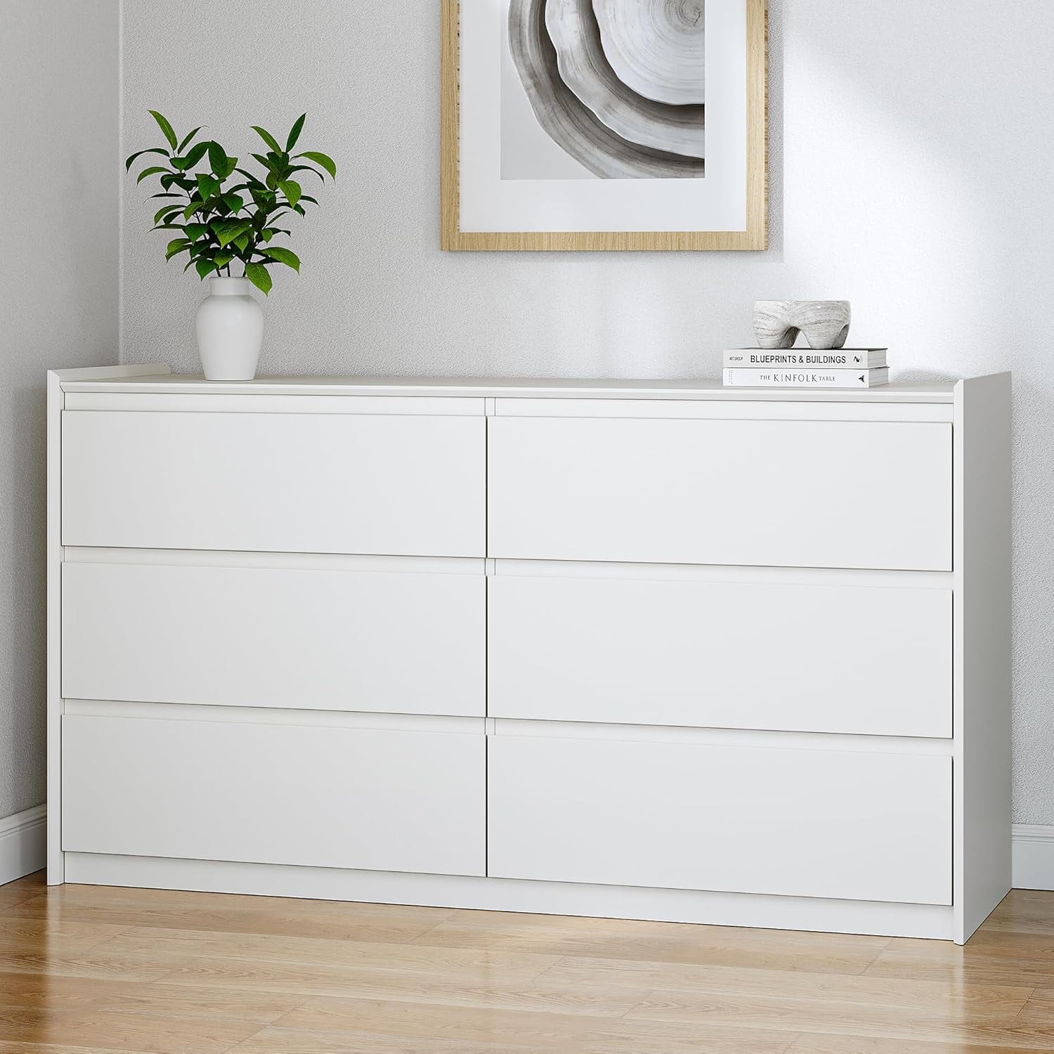 White Dresser for Bedroom, 54" Wide Chest of Drawers, Modern 6 Drawer ...